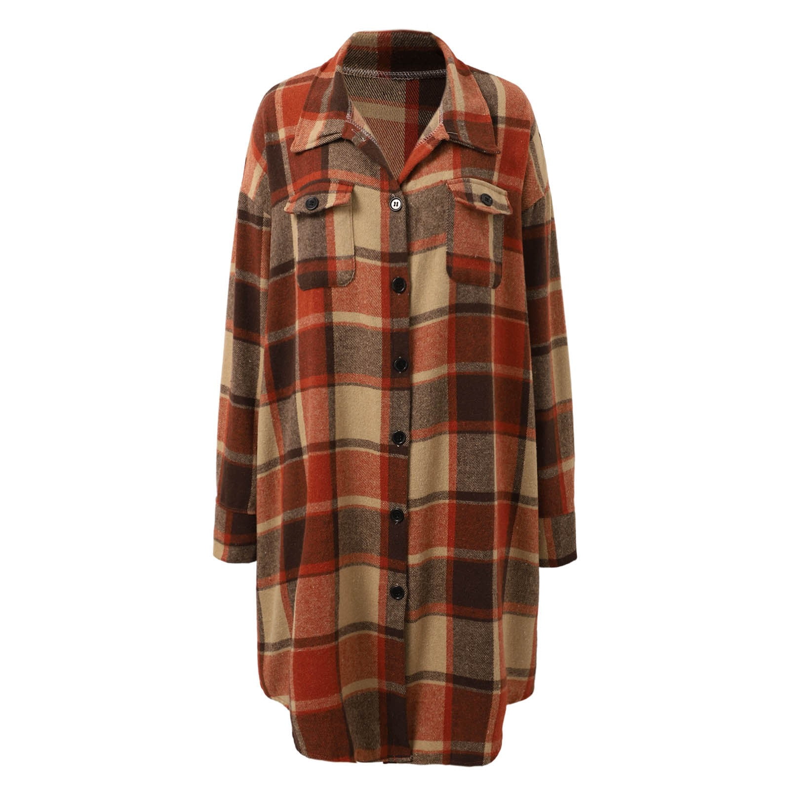 JHHLSF Women Plaid Shacket Jacket Long Flannel Shirt Lapel Button Down ...