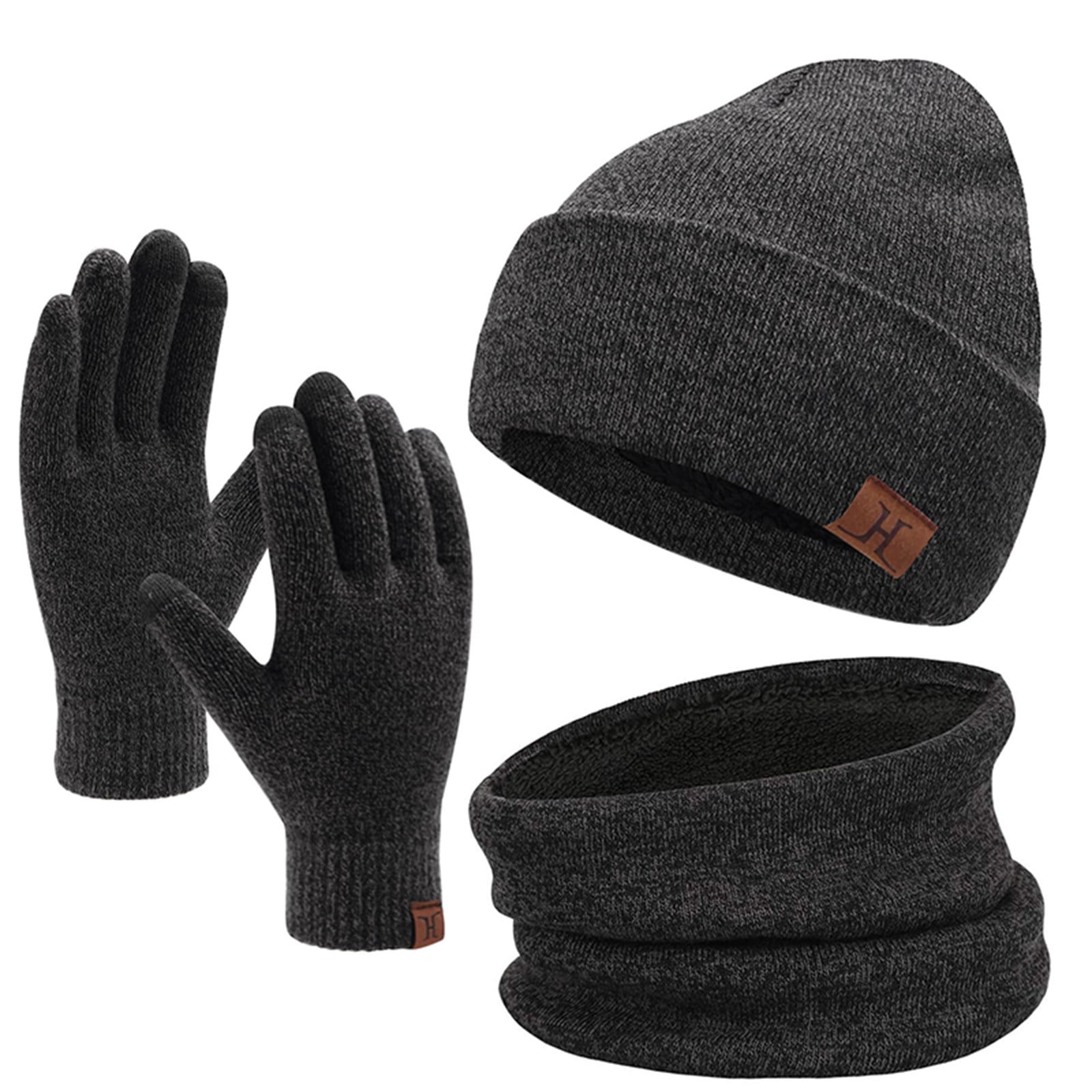 JHLZHS Black Cap Womens Hat Scarf Touchscreen Gloves Warm Knit Gloves ...