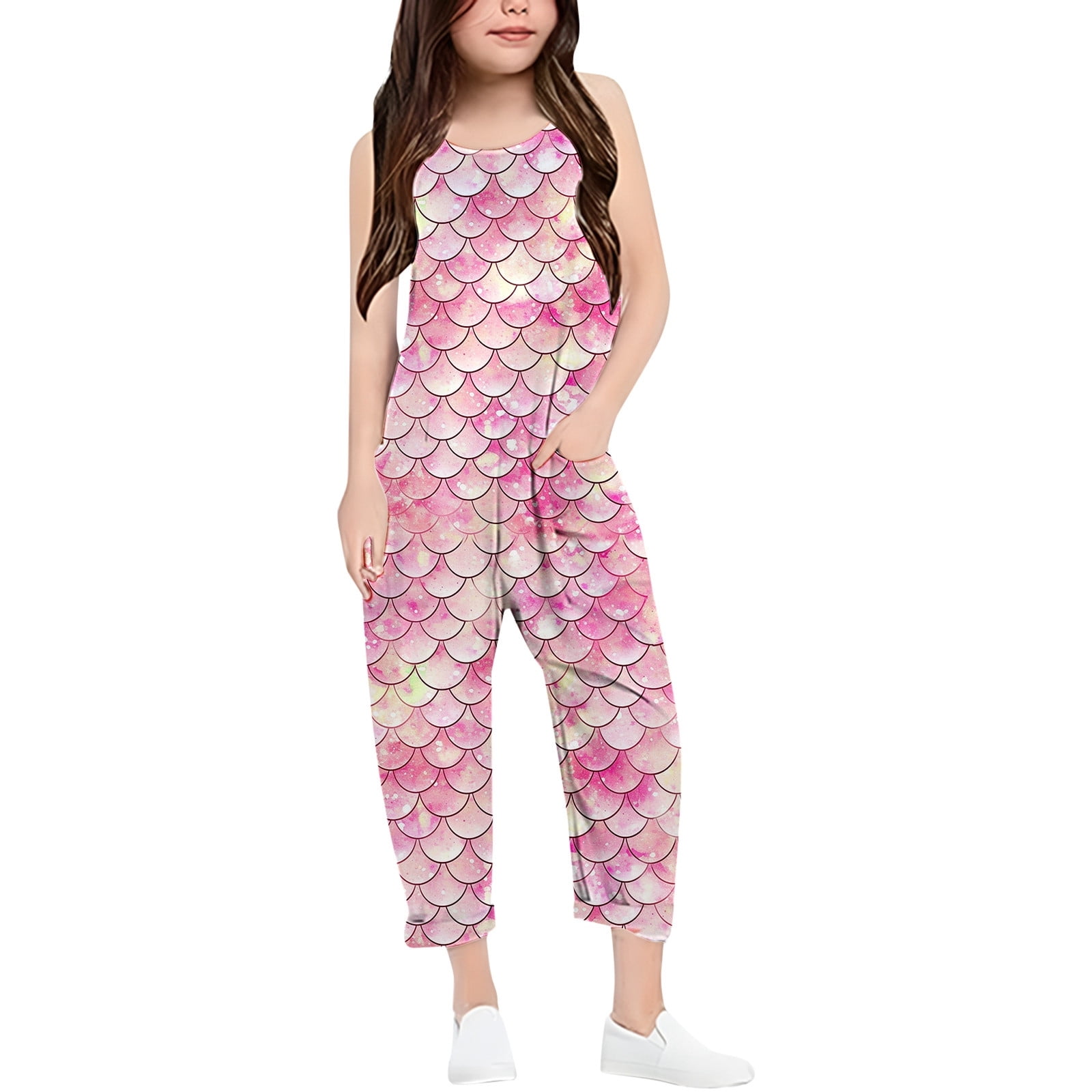 JHLZHS Girls Cargo Pants Size 14-16 Jeans Girls' Fish Scale Printed ...