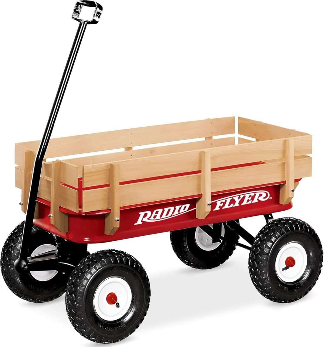JHMP Pull Along Kids Wagon with Foldable Handle and Wooden Stake Sides ...