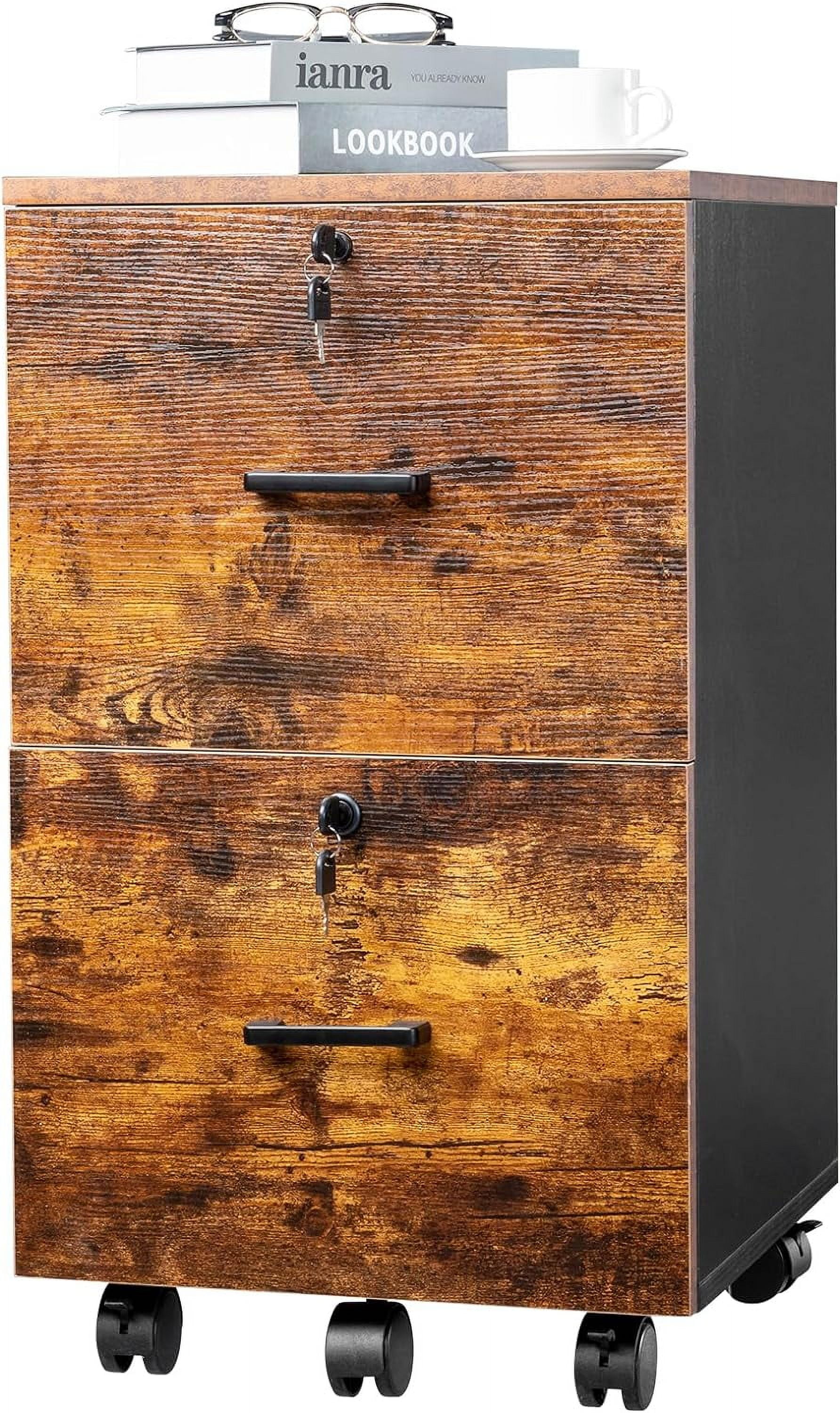 JHOUTR 2 Drawer File Cabinet with Lock, Wood Rustic File Cabinet for ...