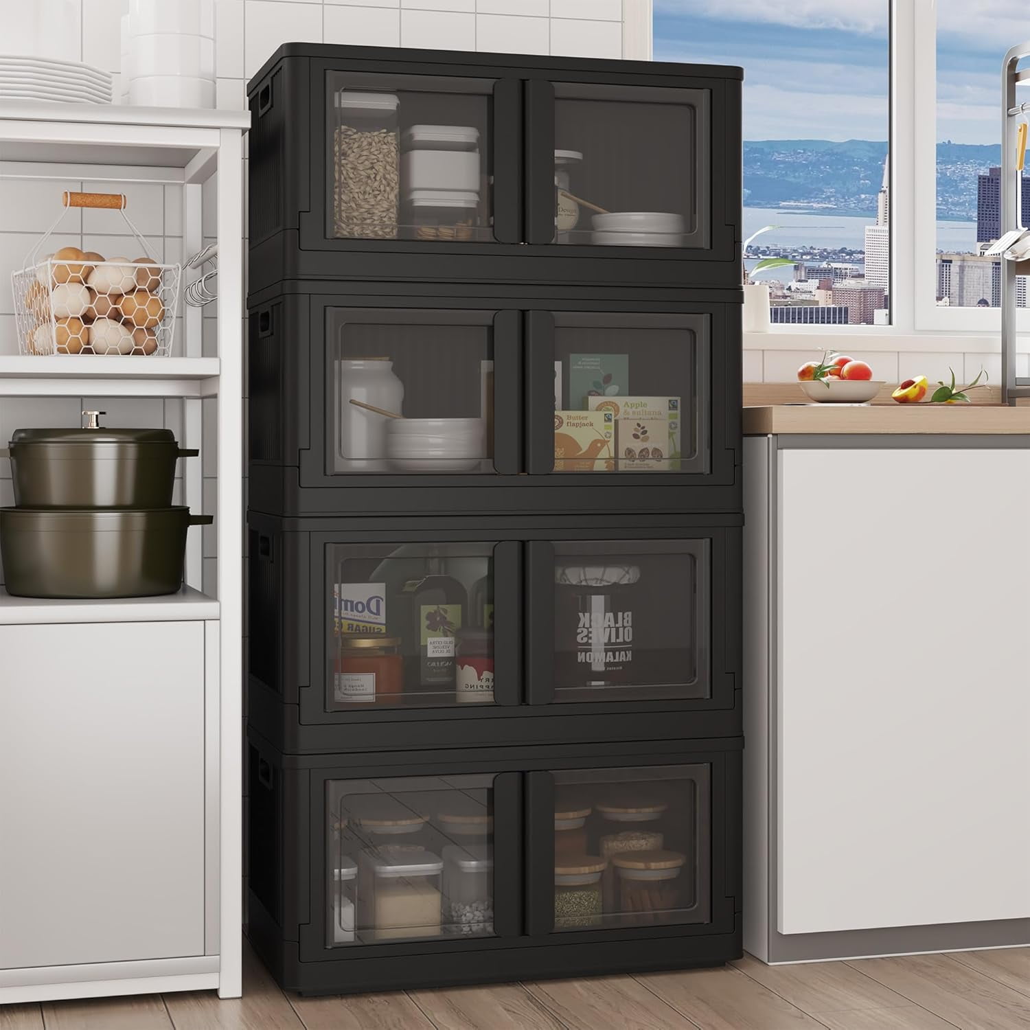 JHOUTR 3 Pack Stackable Storage Bins With Lids, Collapsible Plastic ...