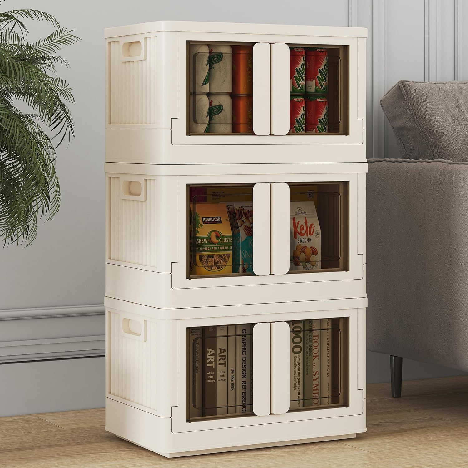 JHOUTR 3 Pack Stackable Storage Bins With Lids, Collapsible Plastic ...