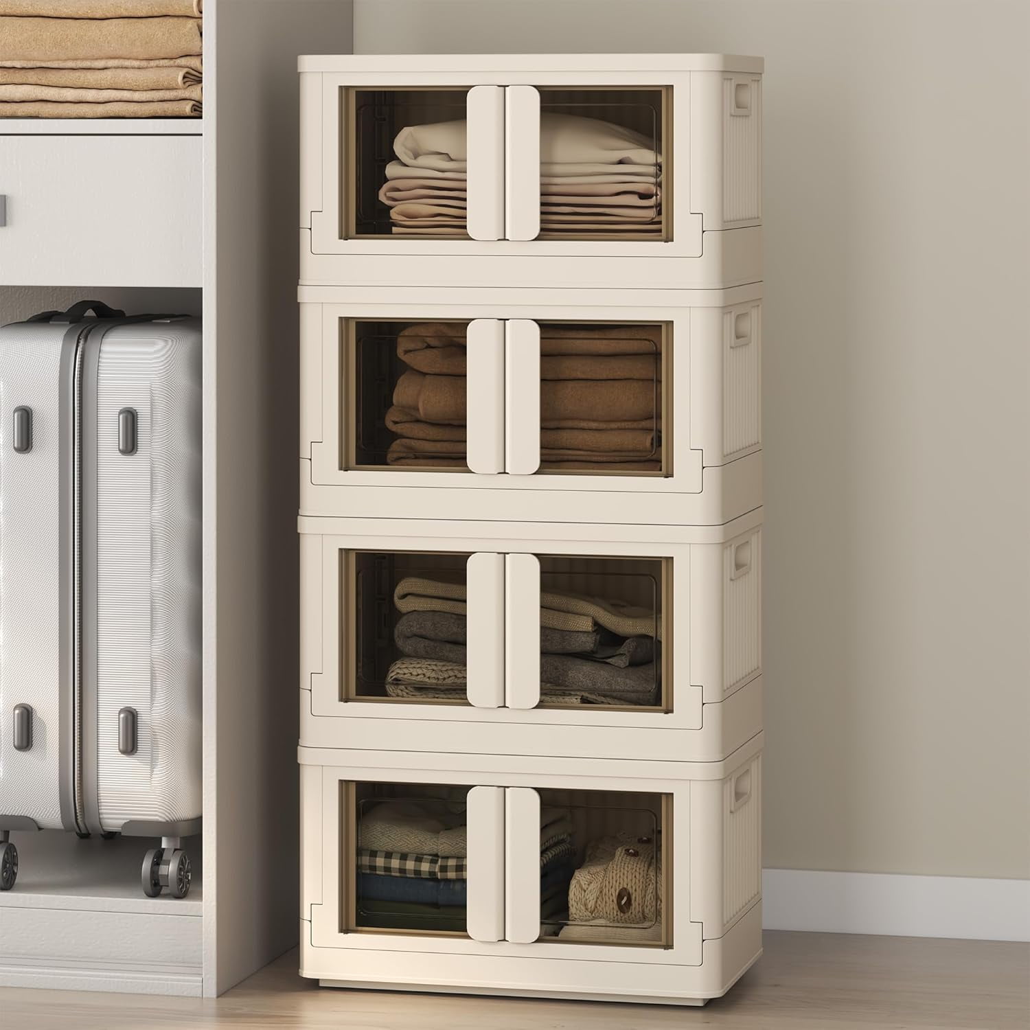 JHOUTR 3 Pack Stackable Storage Bins With Lids, Collapsible Plastic ...