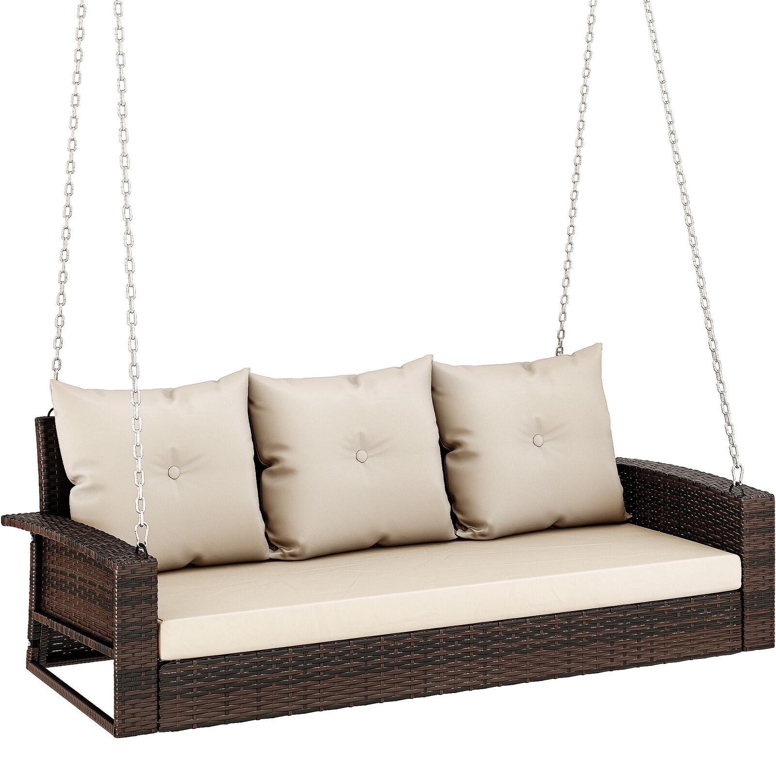 JHOUTR 3 Seats Porch Swing Hanging Bench Swing Outdoor Wicker Patio ...