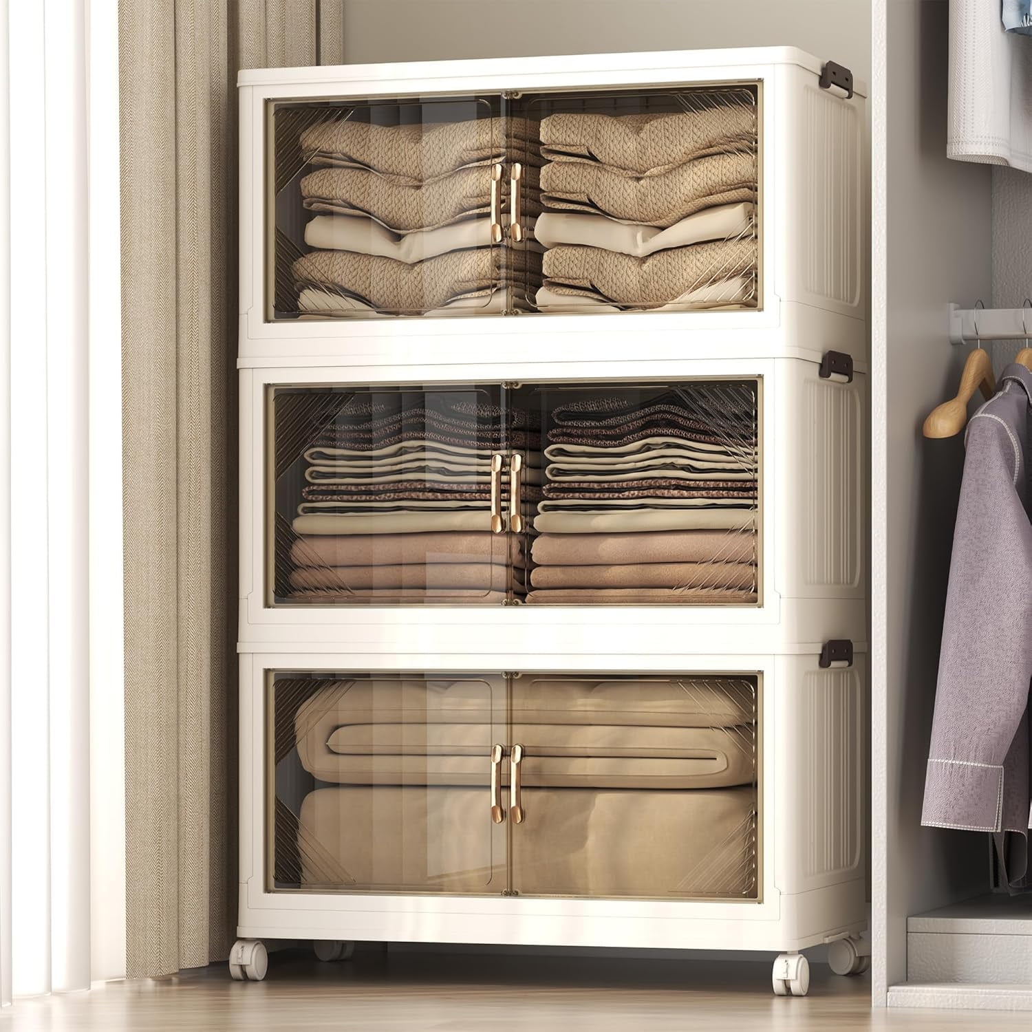 JHOUTR 3 Tier Storage Bins with Lids, Collapsible Storage Bins with ...