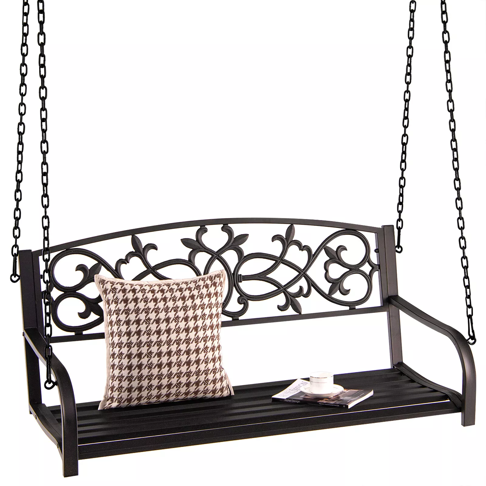 JHOUTR 485lbs 2-Person Metal Porch Swing with Chains – Rust-Proof ...