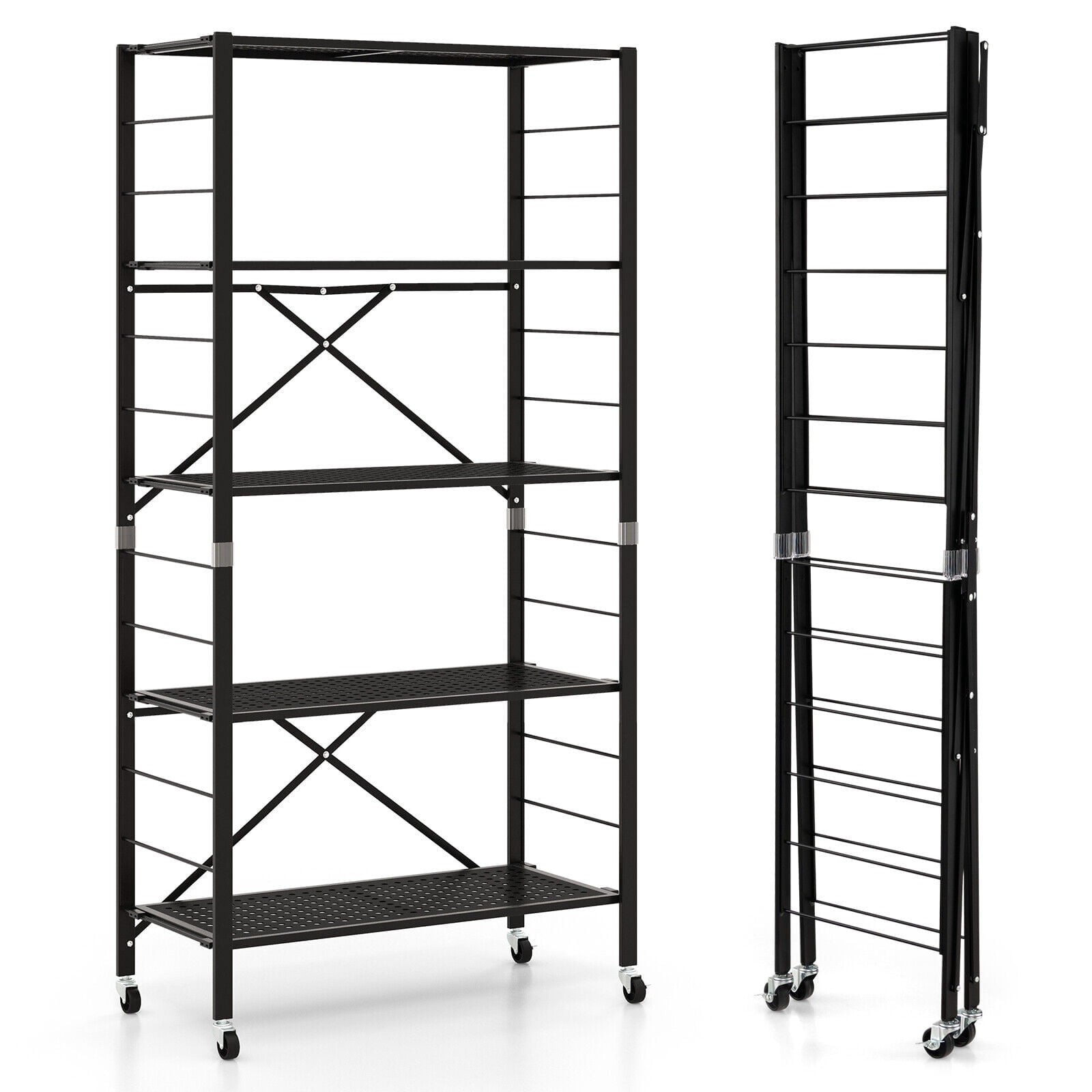 JHOUTR 5-Tier Folding Storage Shelves Set of 2, Adjustable Shelves with ...