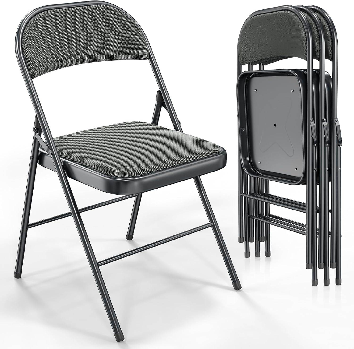 JHOUTR Folding Chairs with Padded Seats, Metal Frame with Fabric Seat ...