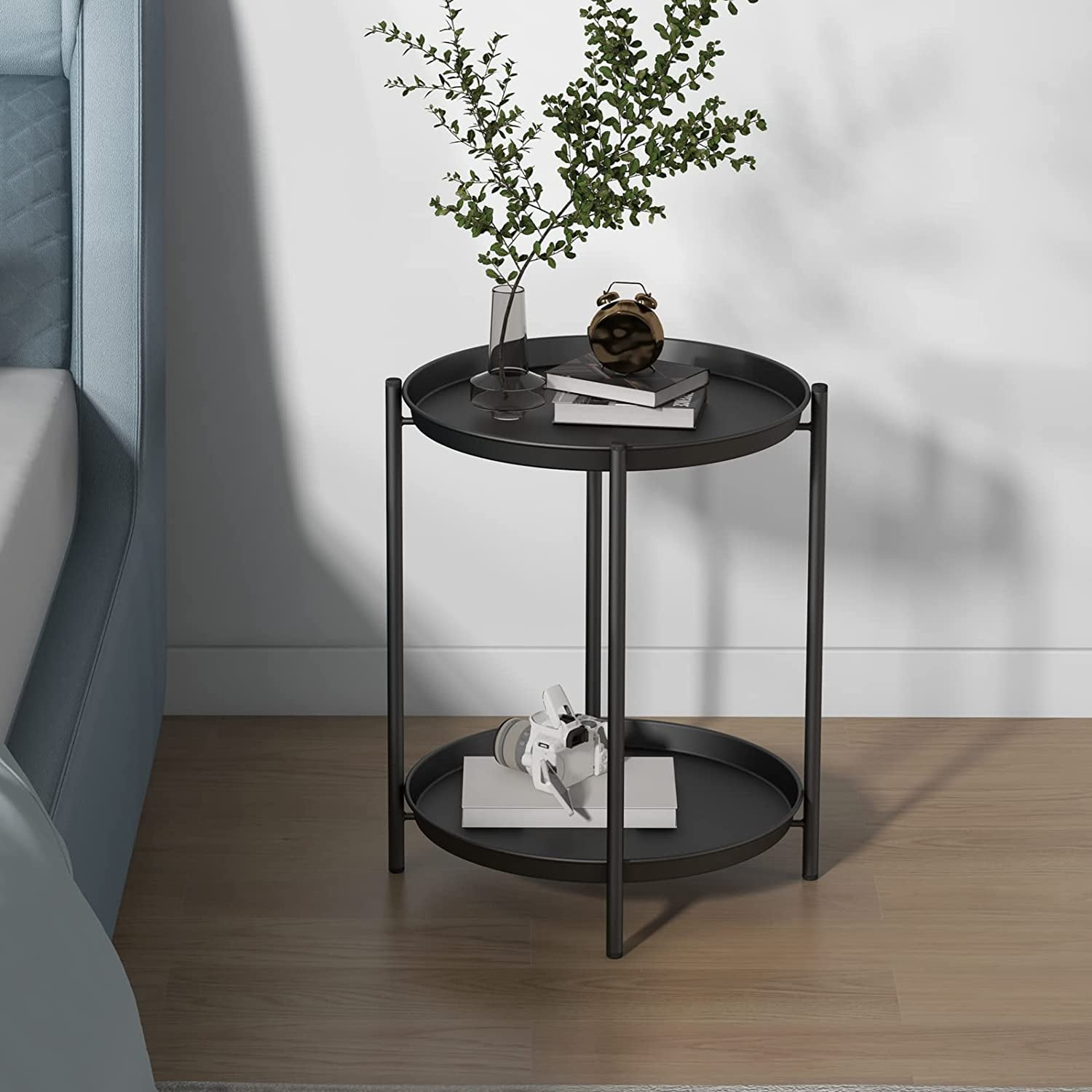 JHOUTR Grand patio 2-Tier End Table, Round Metal Side Table with ...