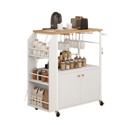 JHOUTR Mobile Kitchen Island Cart with Power Outlet, 36 Inch Rolling ...
