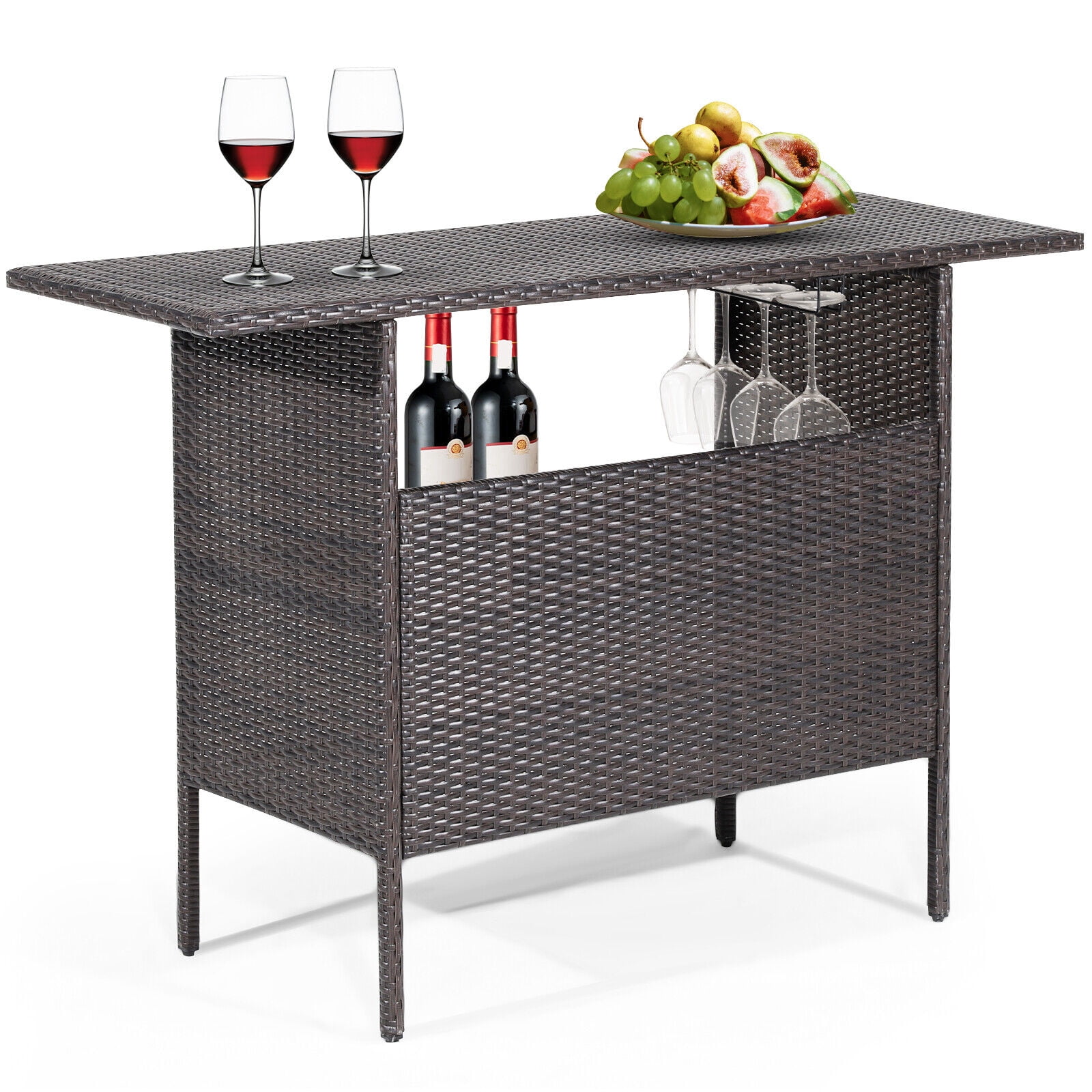 JHOUTR Outdoor Wicker Bar Table, All Weather Patio Bar Height Table ...