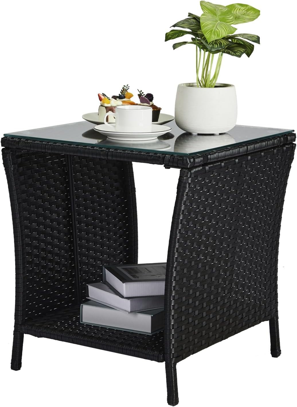 JHOUTR Outdoor Wicker Side Table Patio Side Tables for Outside ...