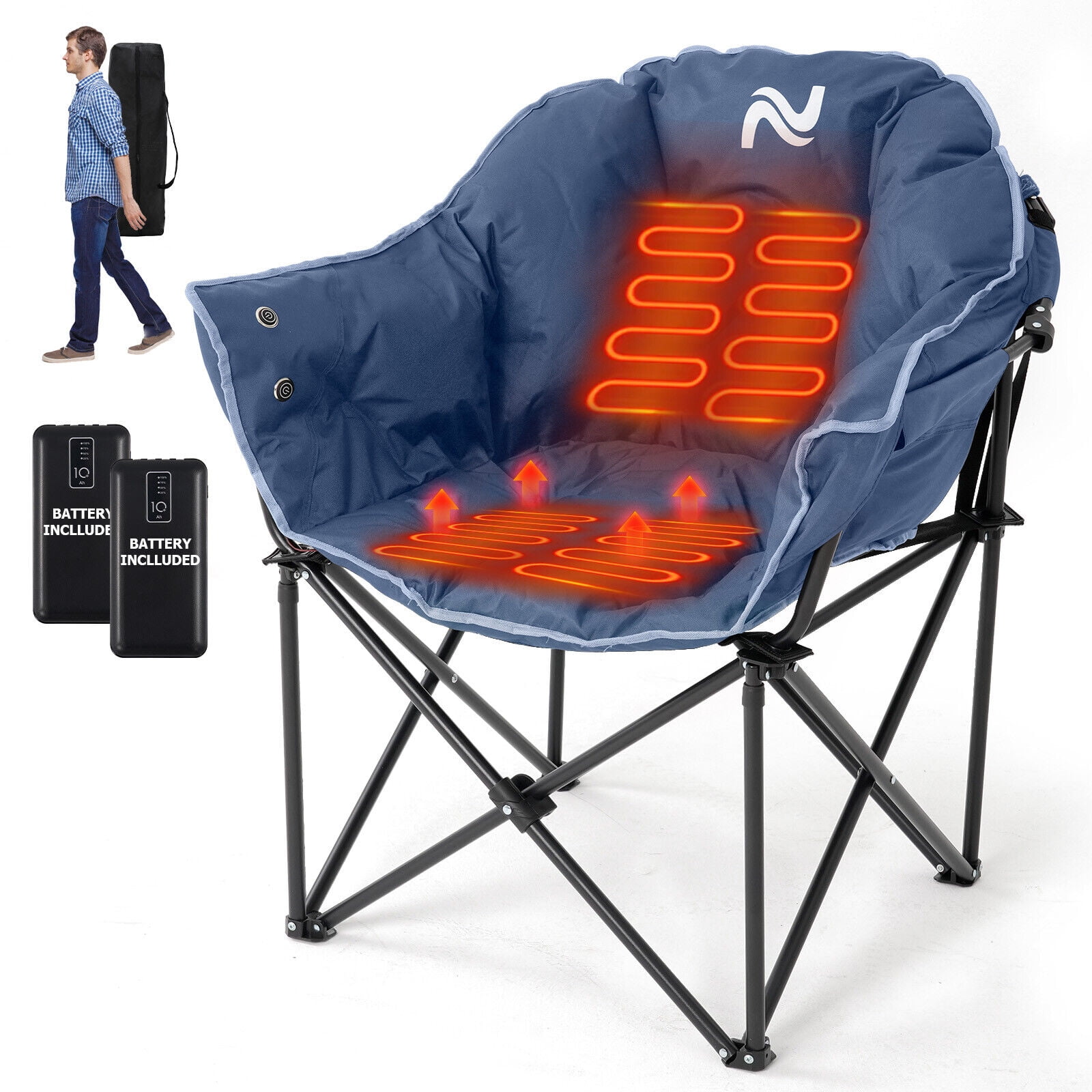 JHOUTR Oversized Heated Camping Chair, Patio Lounge Chairs with 3 Heat ...