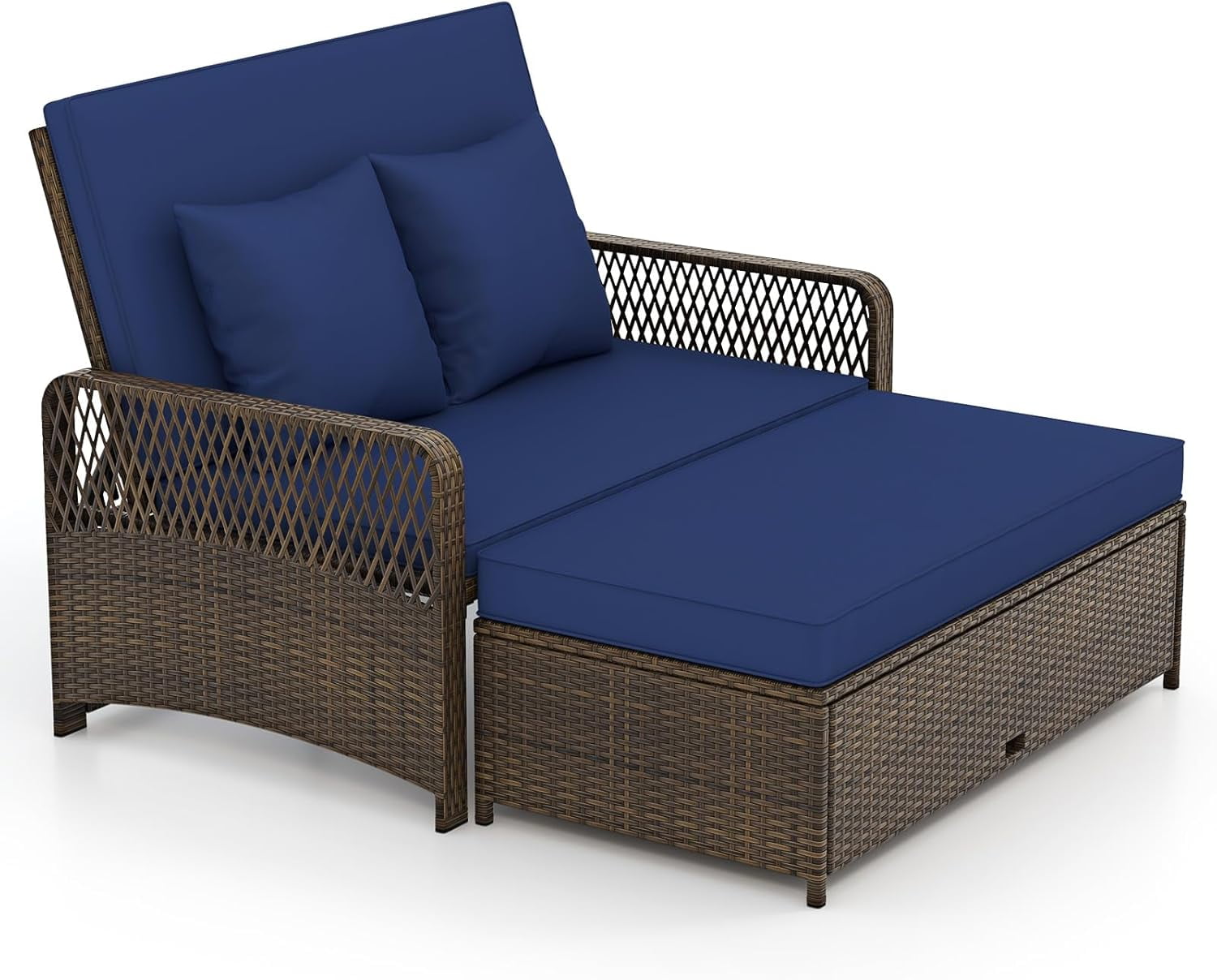 JHOUTR Patio Adjustable Wicker Daybed, Rattan Loveseat & Storage ...