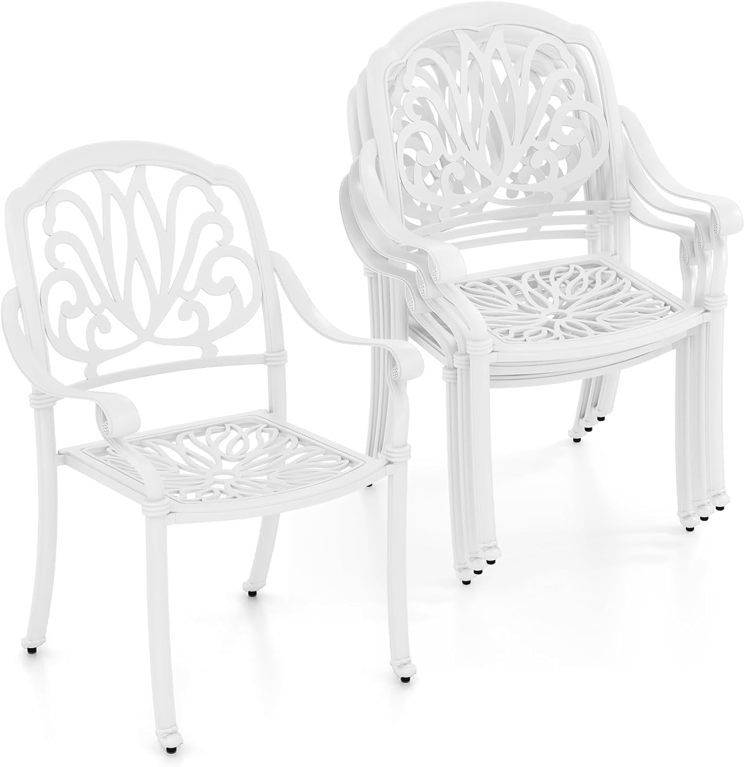 JHOUTR Set of 4 Cast Aluminum Patio Dining Chairs, Stackable Outdoor ...