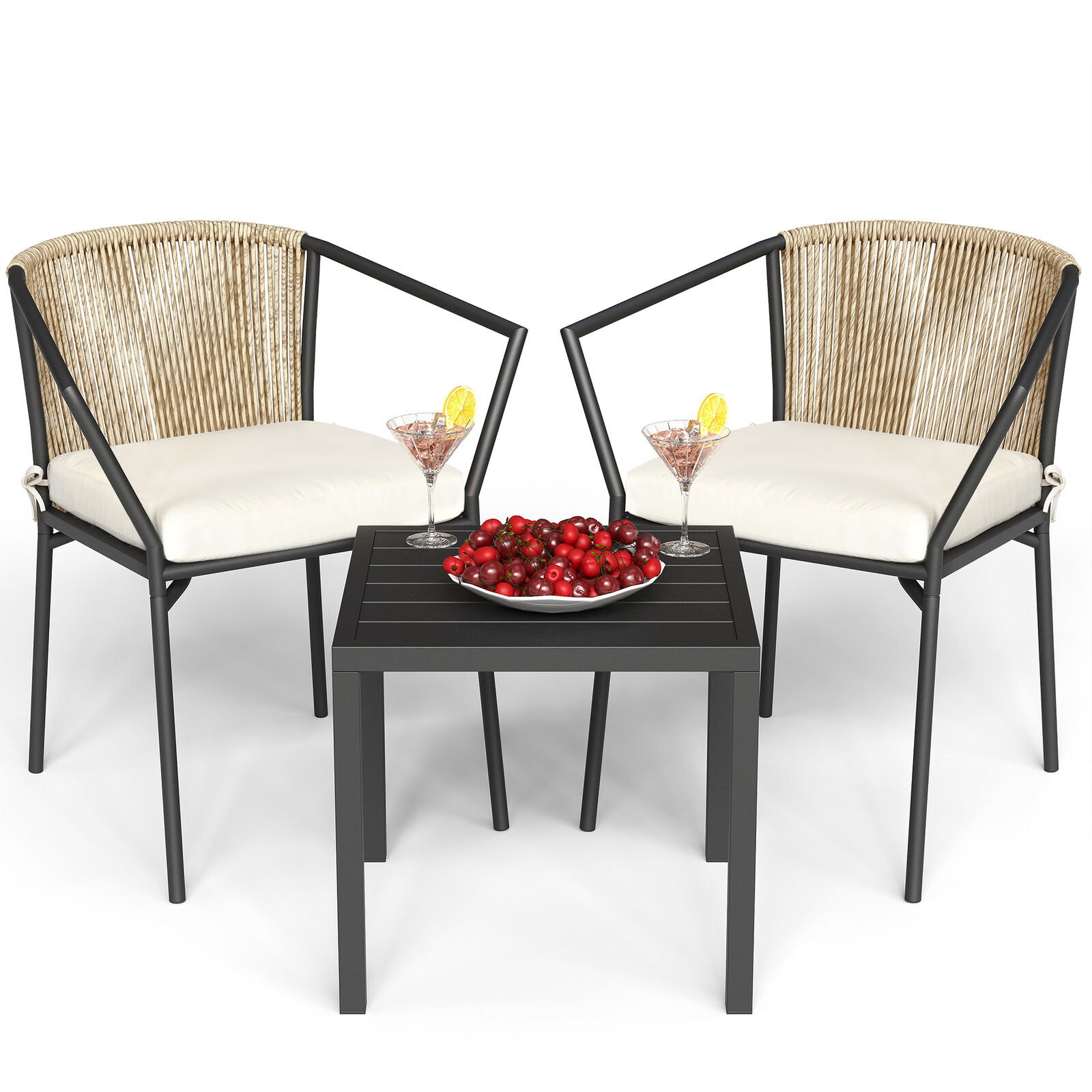 JHOUTR Wicker 3-Piece Outdoor Bistro Set, All-Weather Patio ...