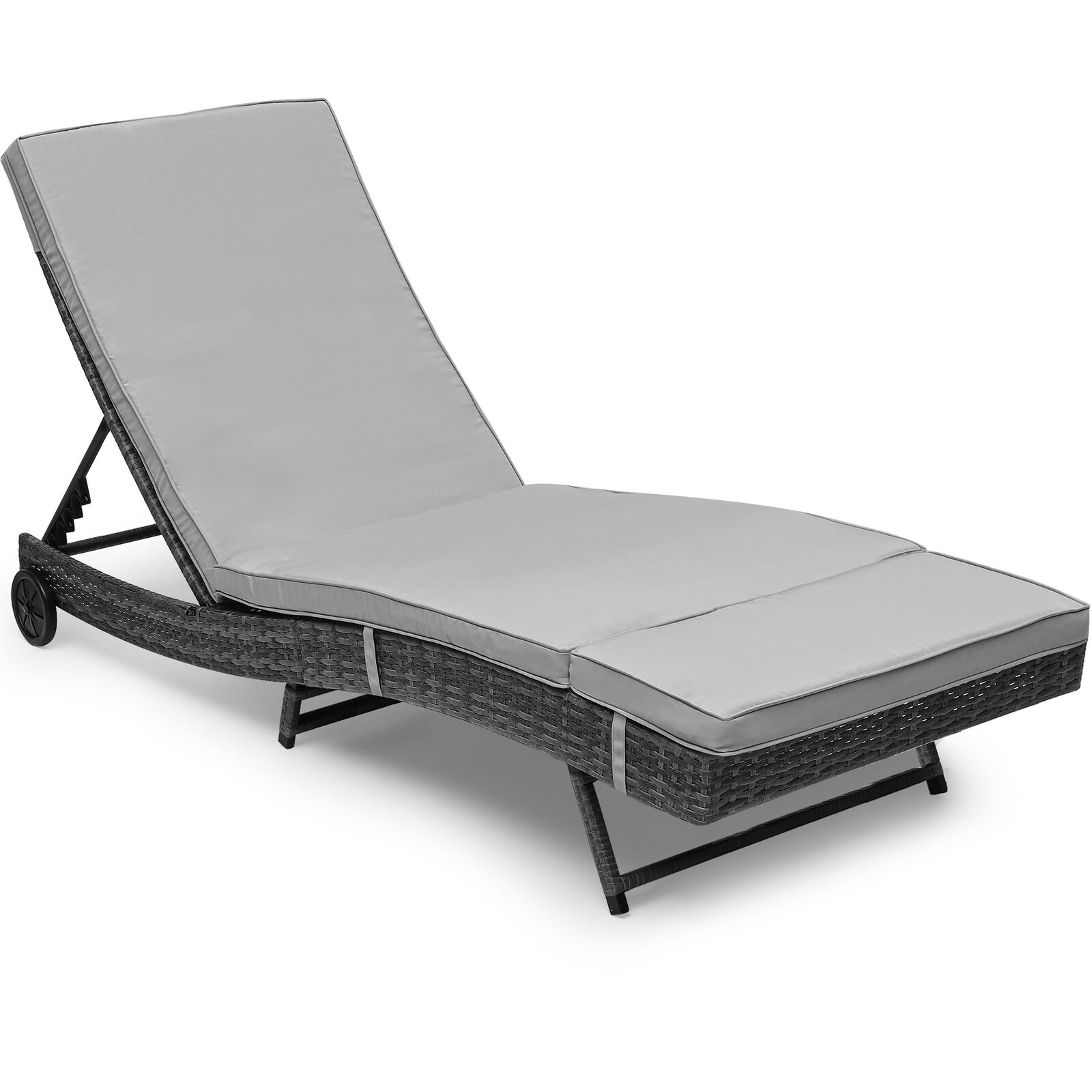 JHOUTR Wicker Chaise Lounge Outdoor PE Rattan Pool Lounge Chair with ...