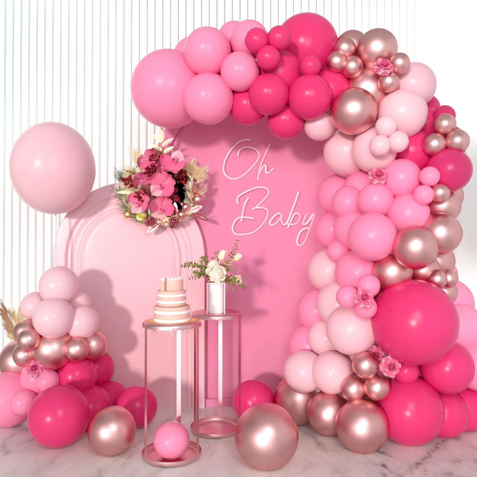 JHSDSCZ Pink Balloon Arch Garland Kit,164Pcs BSL1 Hot Pink Rose Gold ...