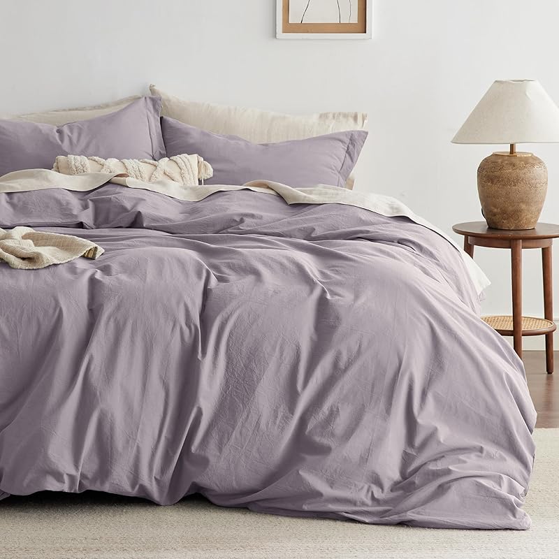 JHSM Bedsure 100% Washed Cotton Duvet Cover King Size - Warm Sand ...