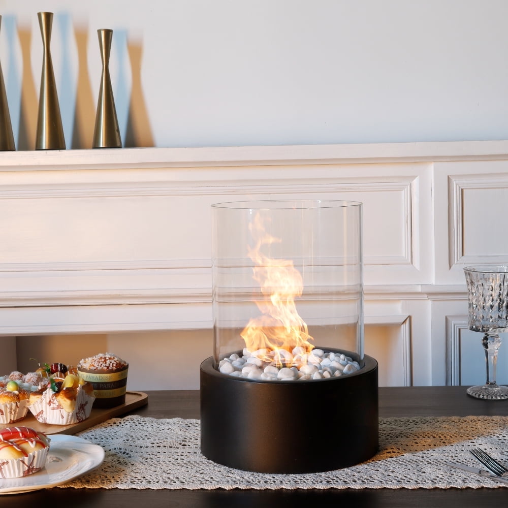 Big Portable Bio-Ethanol Fireplace for Home Patio Garden(Black Base ...