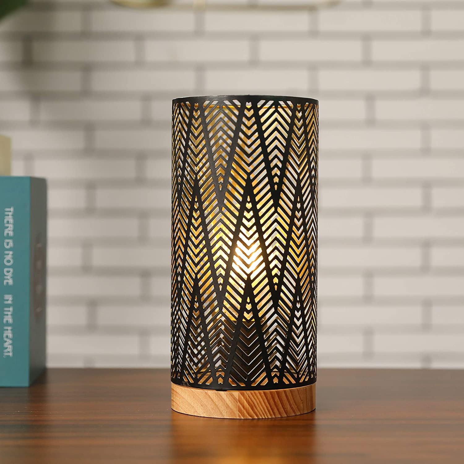 Black Line Patterned Table Lamp for Home Decor(Wooden Base) - Walmart.com