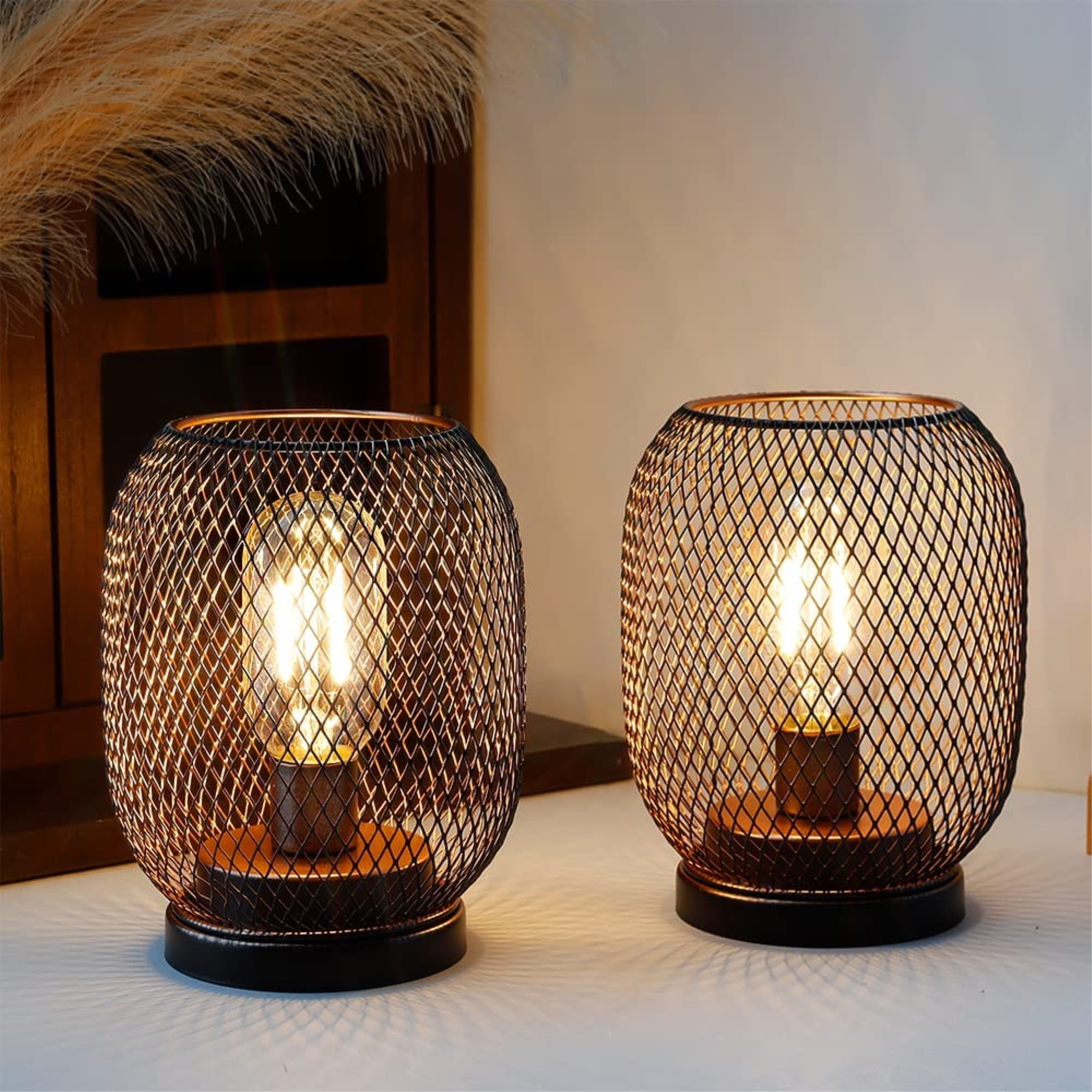 JHY DESIGN Set of 2 Metal Cage LED Lantern Battery Powered,Cordless ...