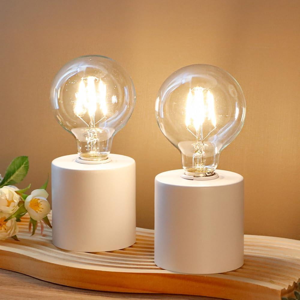 JHY DESIGN Set of 2 White Table Lamp Battery Powered 7" Tall Cordless ...