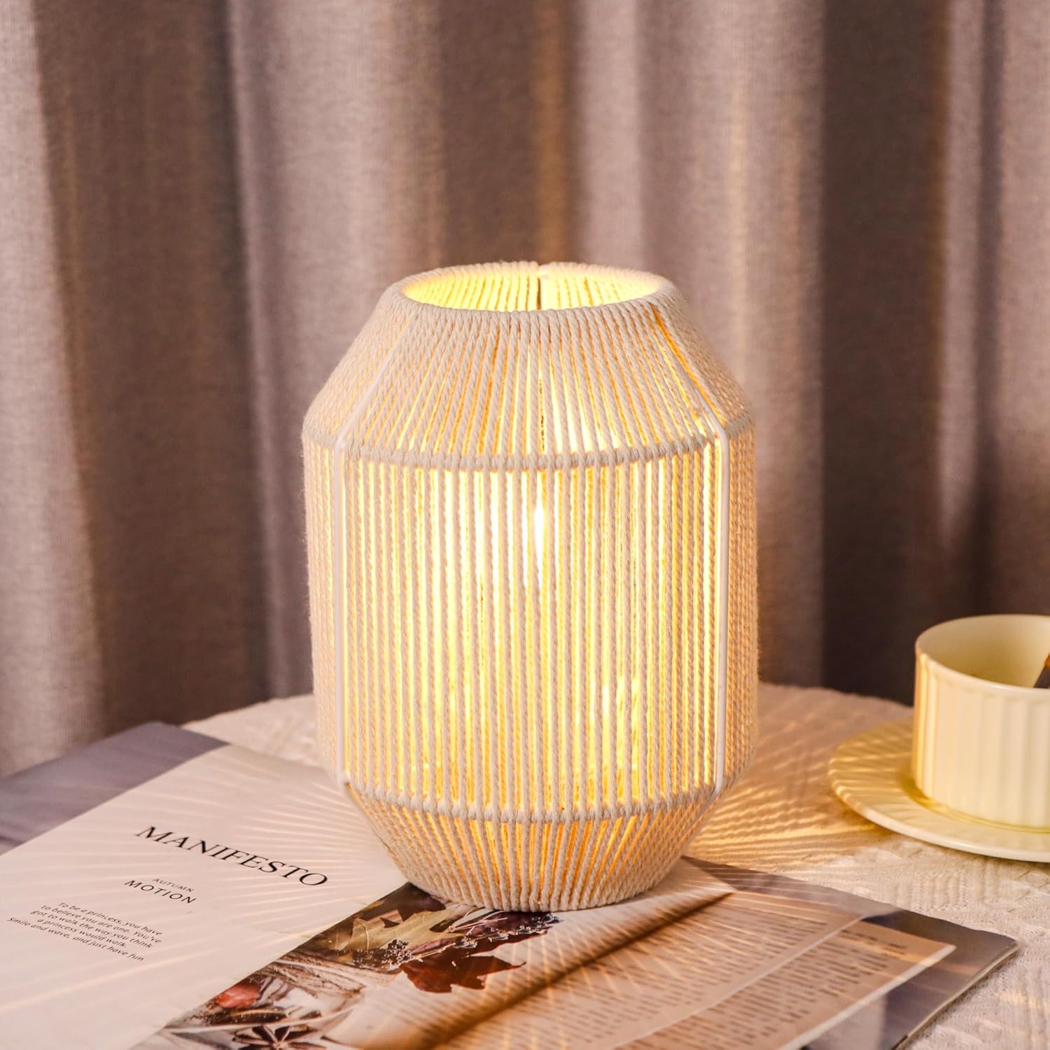 JHY DESIGN Woven Lampshade Table Lamp 8.5" H Cotton Rope Bedside Lamp ...