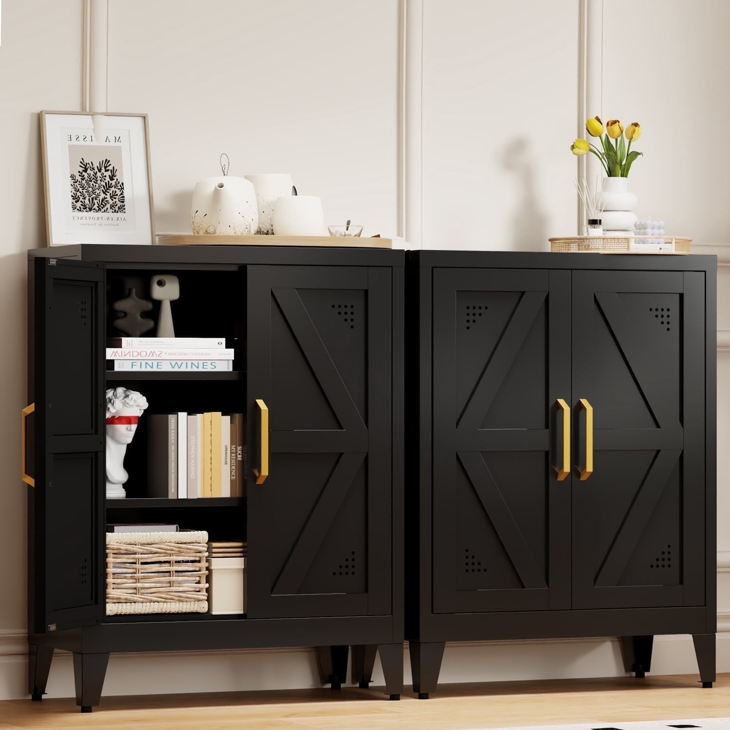 JHYKFG Metal Pantry Storage Cabinet 32" with 2 Adjustable Shelves ...