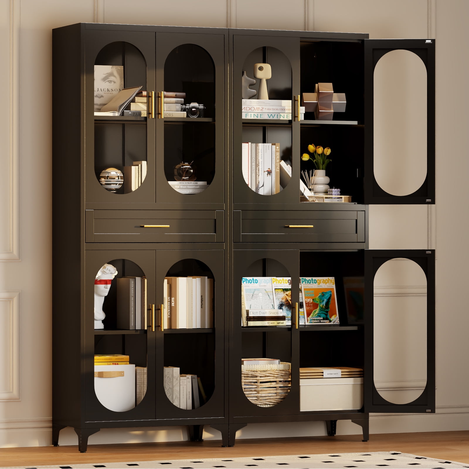 JHYKFG 75" Tall Kitchen Pantry Cabinet,Metal Storage Cabinets with 4 ...