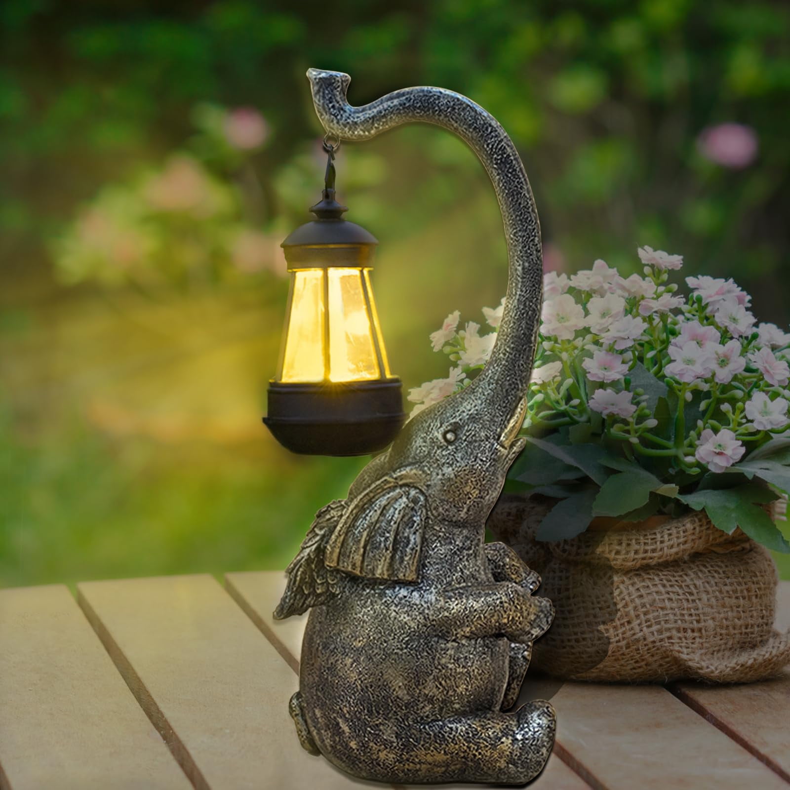 JHuiLap Elephant Solar Statue for Garden Decor, Solar Light Statue ...