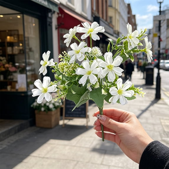 JHyouerji Artificial Flower Bouquet White 10 Heads Faux Flowers with ...