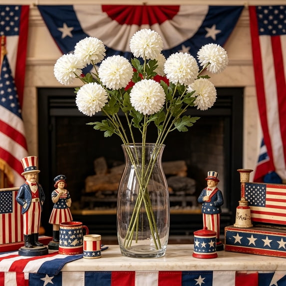 JHyouerji Handheld Fake Flower Bouquet White Patriotic Artificial Silk ...