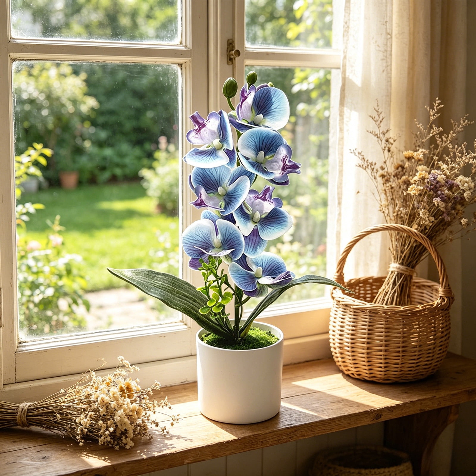 JHyouerji Plastic Artificial Phalaenopsis Potted Bloom with 7 Flower ...