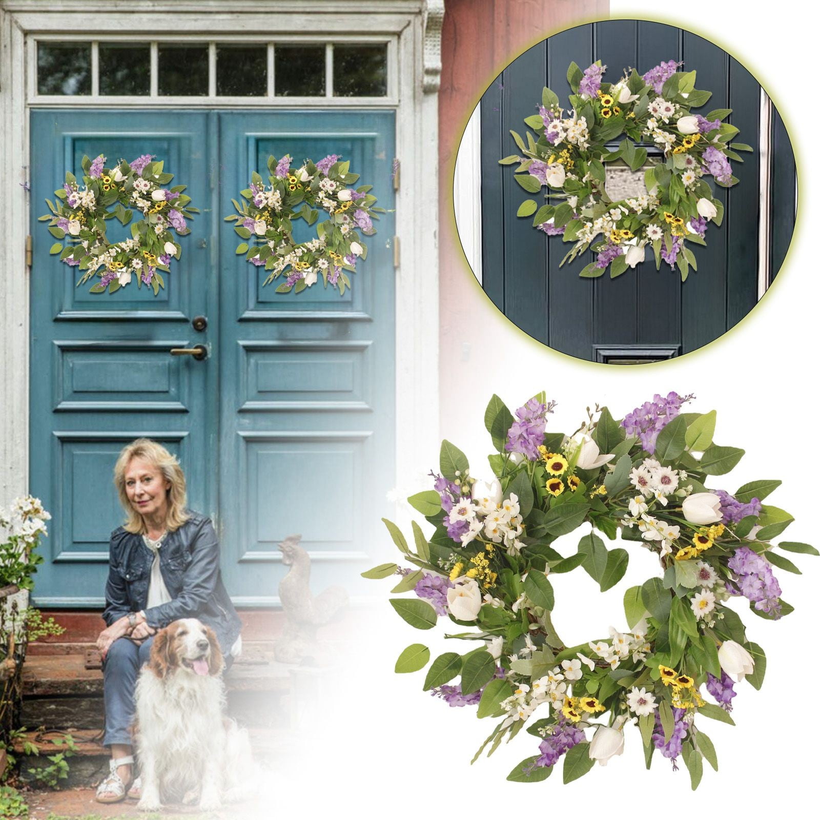JIAFENG Spring Summer Flower Front Door Wreath Jasmine Wreath Beautiful And Decorative - Walmart.com