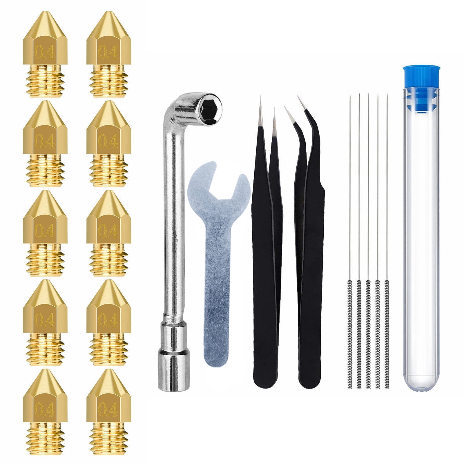 JIAHAOO 0.4mm 3D Printer Nozzles Kit Cleaning Needles Tweezers Wrenches ...