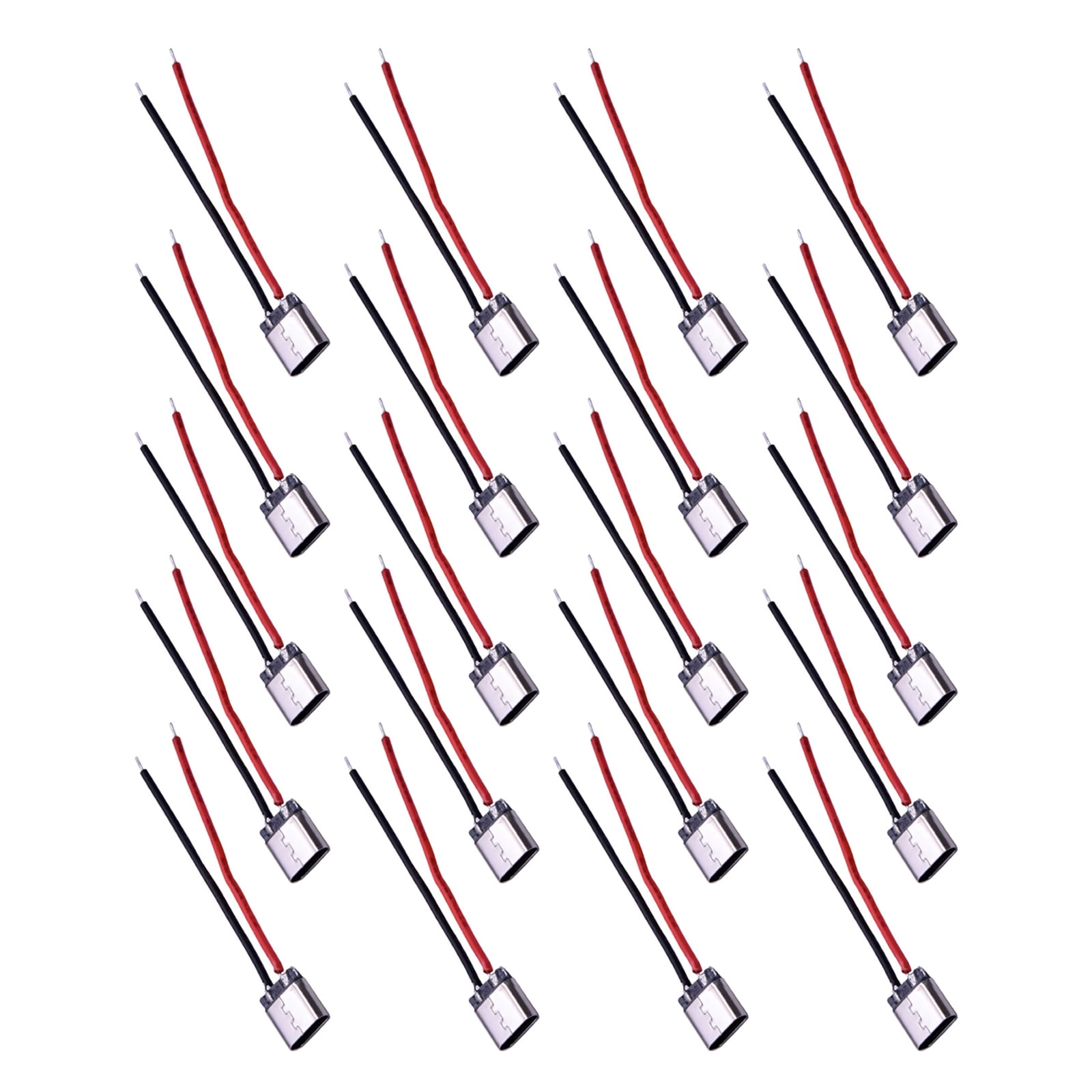 JIAHAOO 20PCS TYPE C Female Connector 2 Pin Socket 3A 5V 45mm Cable Red ...