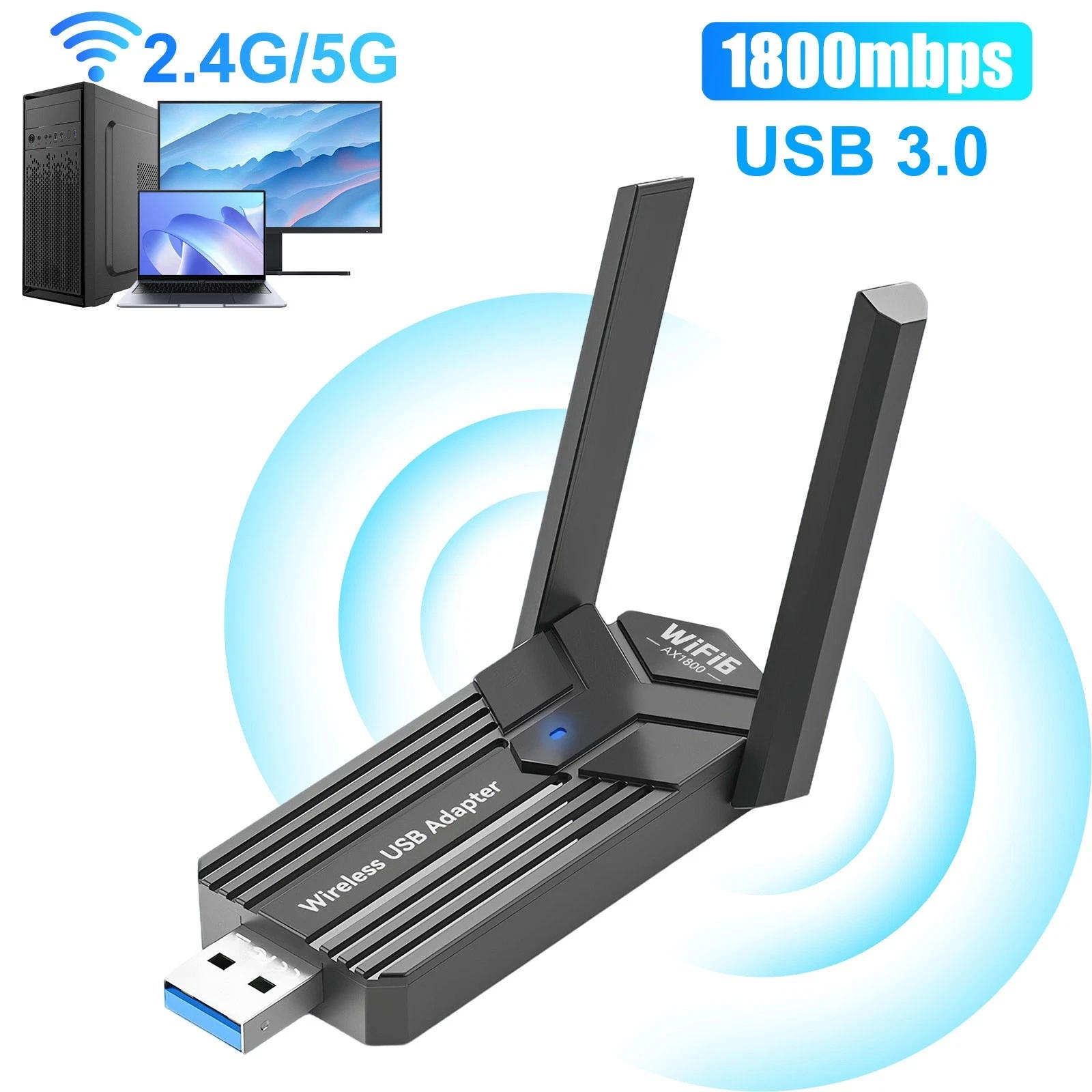 JIAHAOO 5G 1200Mbps 2.4G 600Mbps WiFi 6 USB Adapter Auto Rate ...