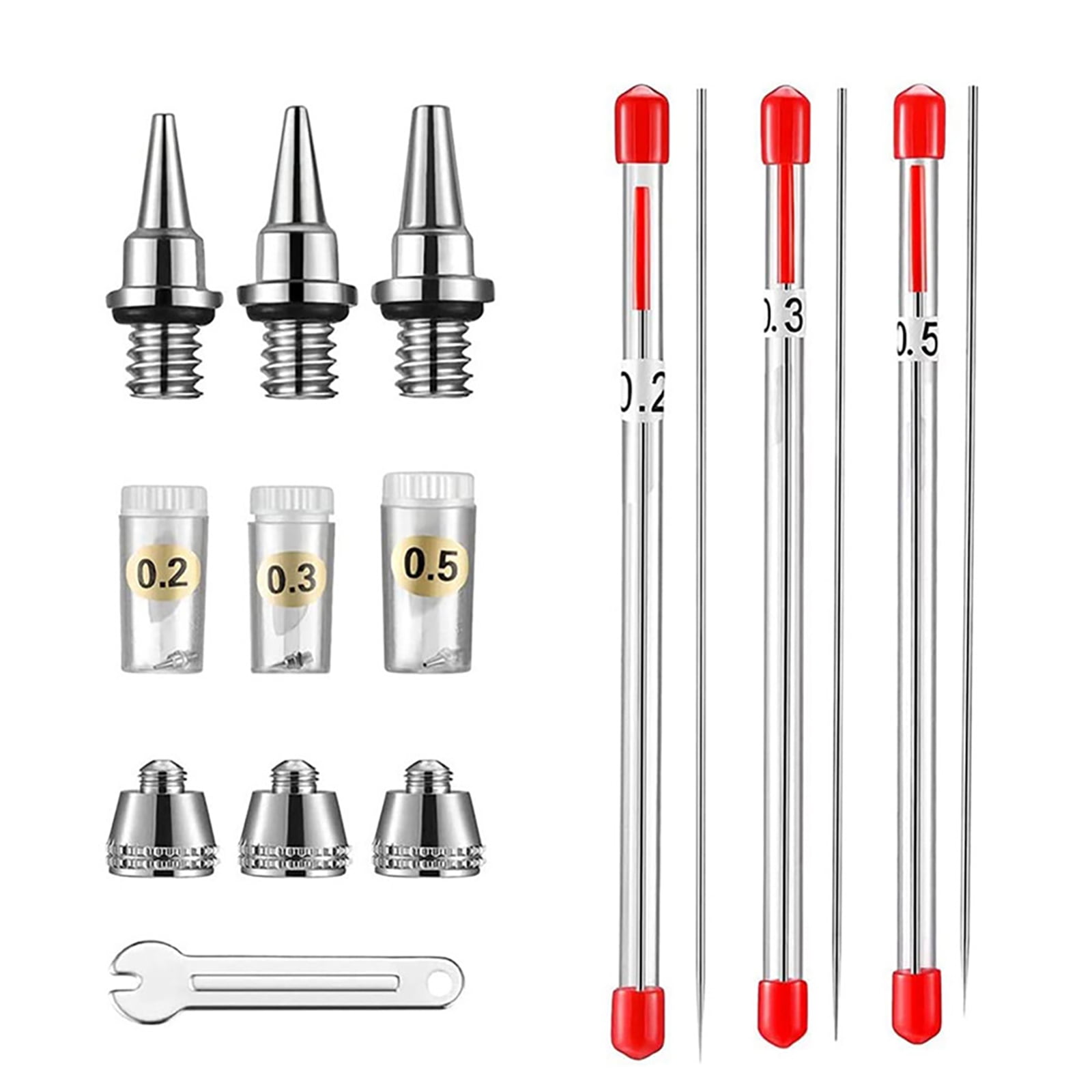 JIAHAOO Airbrush Nozzle & Needle Set 0.2 0.3 0.5 mm Stainless Steel ...