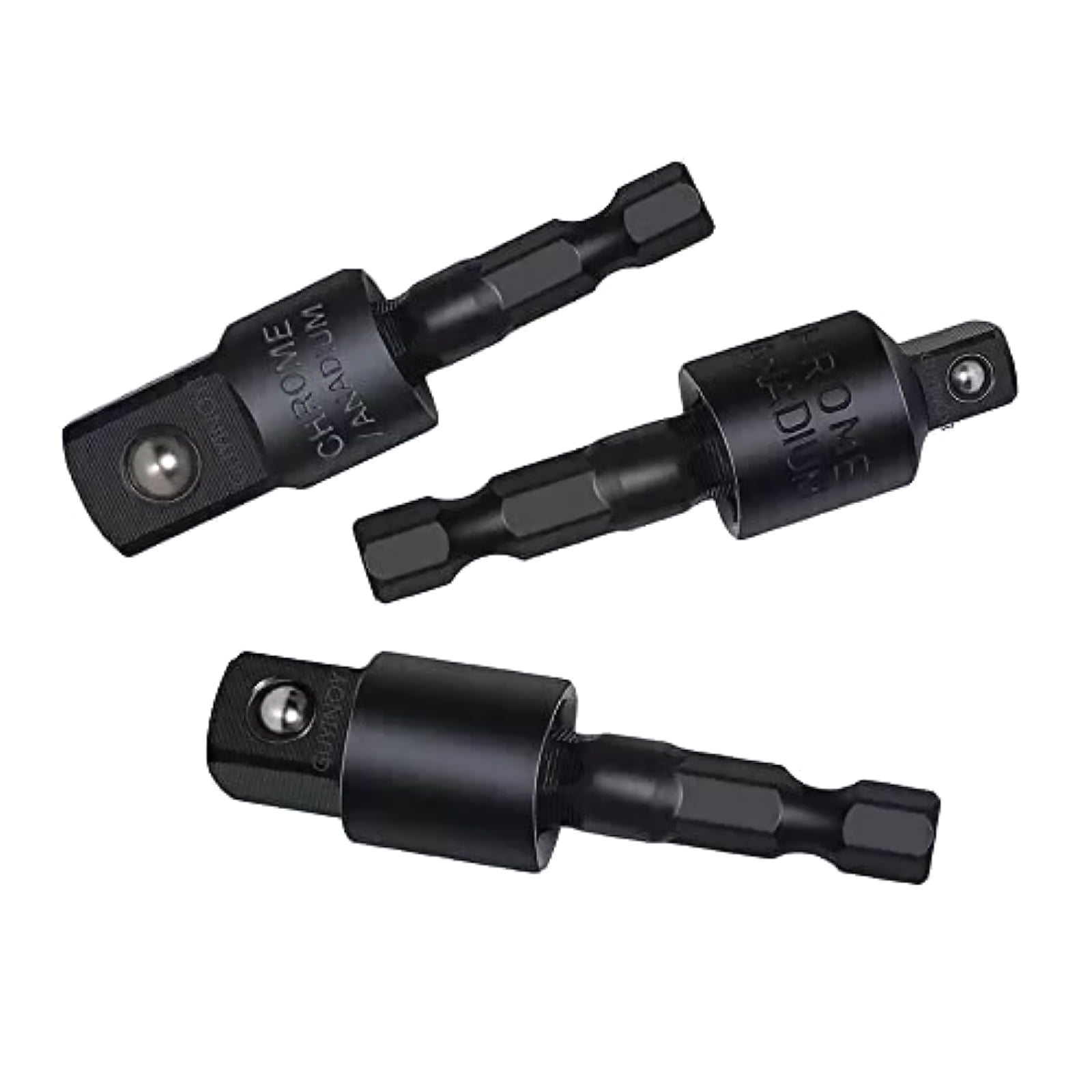 JIAHAOO CR-V Steel Impact Socket Adapter Set 1/4 3/8 1/2 Hex Shank 360 Rotation for Tight Spaces ...