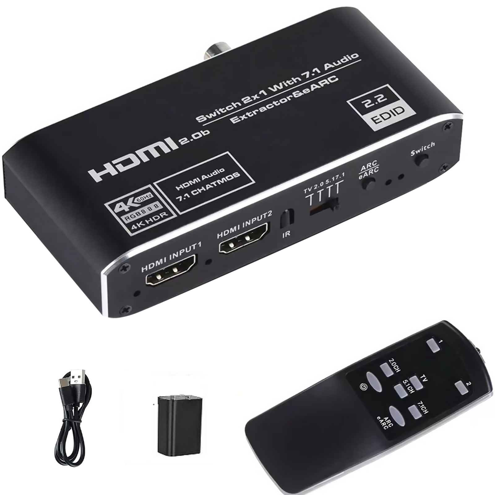 JIAHAOO HD 2.0 Switch Audio Extractor 2 in 1 Out 4K 60Hz ARC eARC SPDIF ...