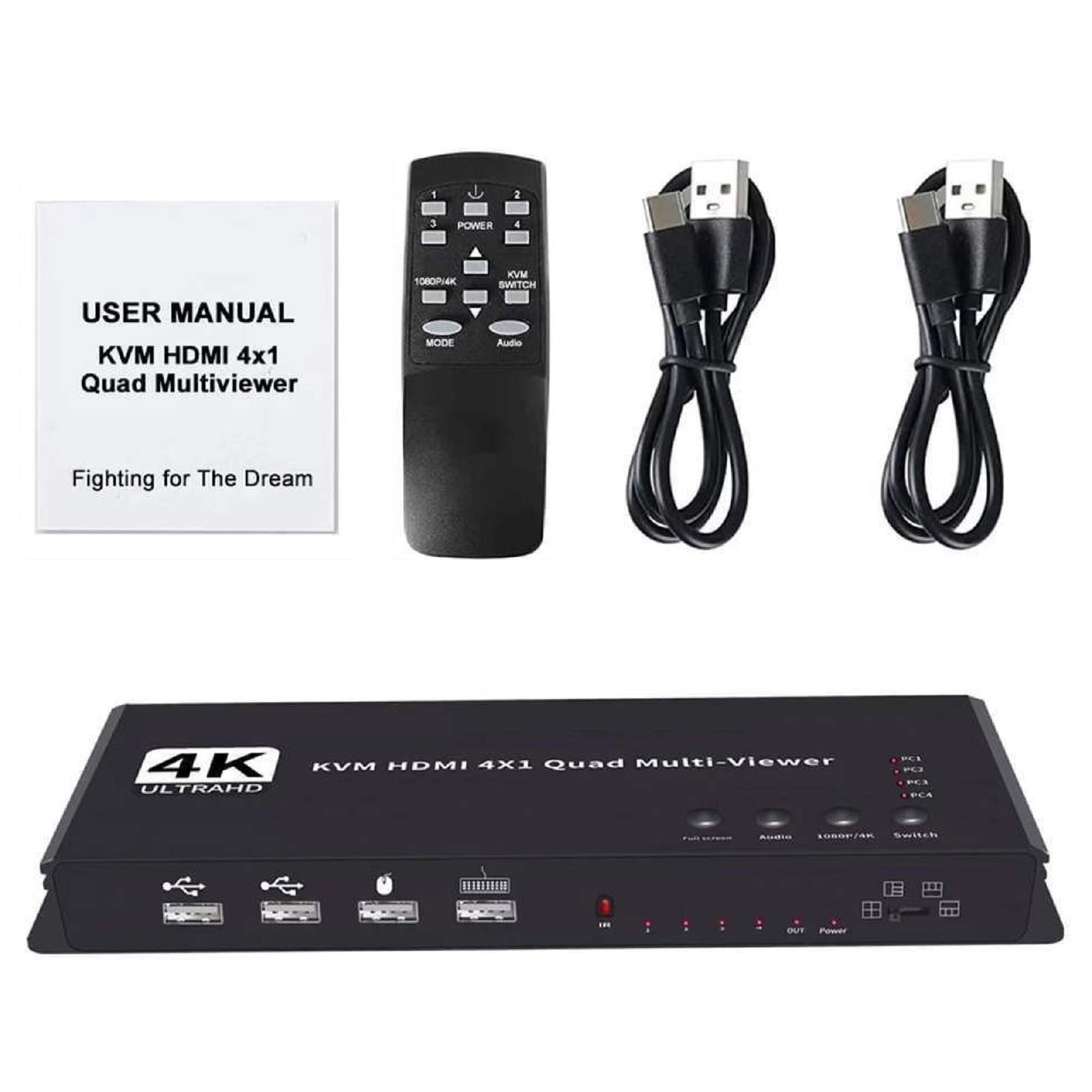JIAHAOO HD 4 in 1 Out Quad Multiviewer KVM Switch for Multiple PCs, 4K ...