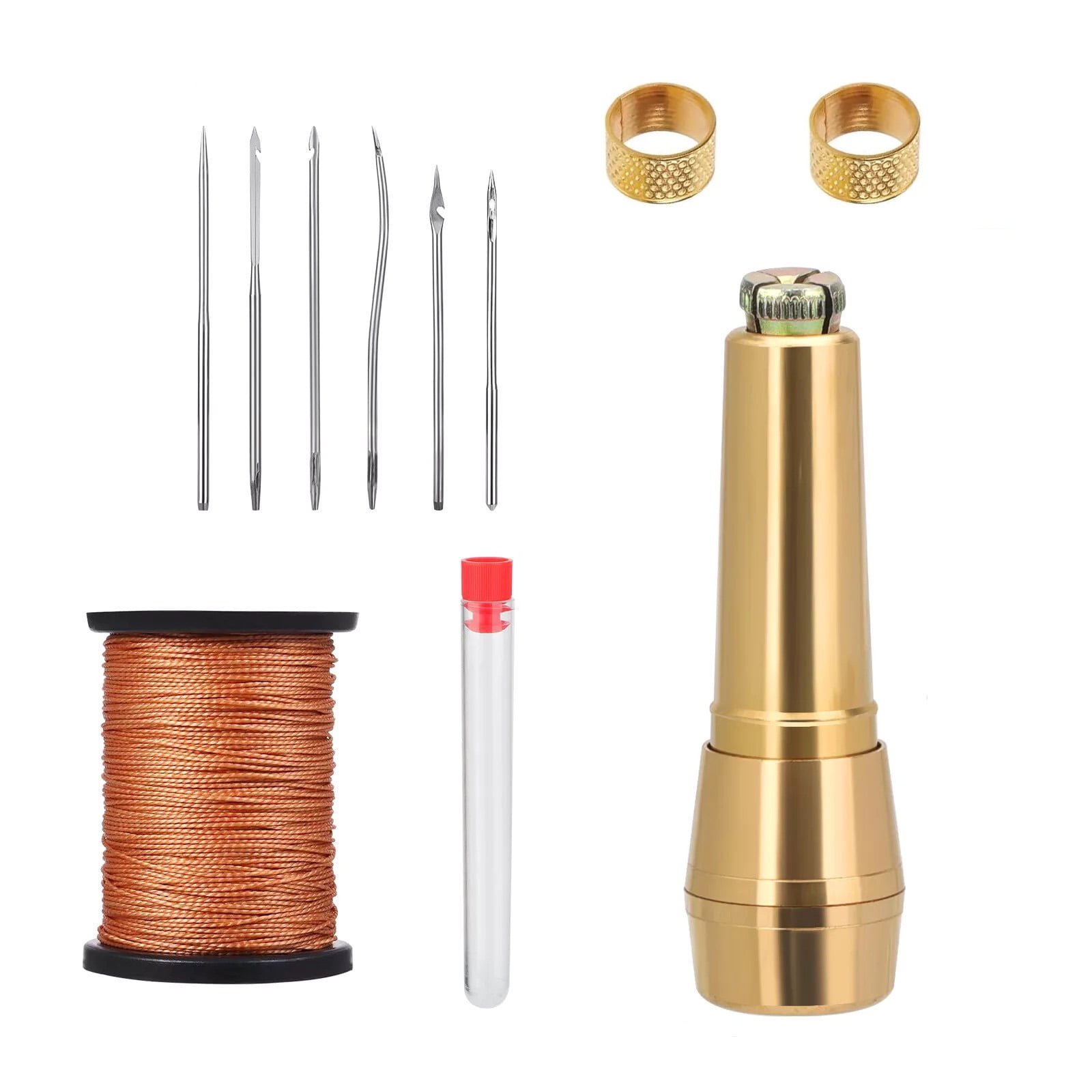 JIAHAOO Multi Needle Sewing Awl Kit 10pcs with Copper Handle 6 Awls 45m ...