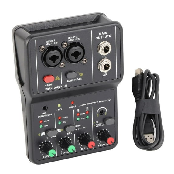 JIAHAOO Portable USB Audio Mixing Console 2 Channel Sound Card 16 Bit ...