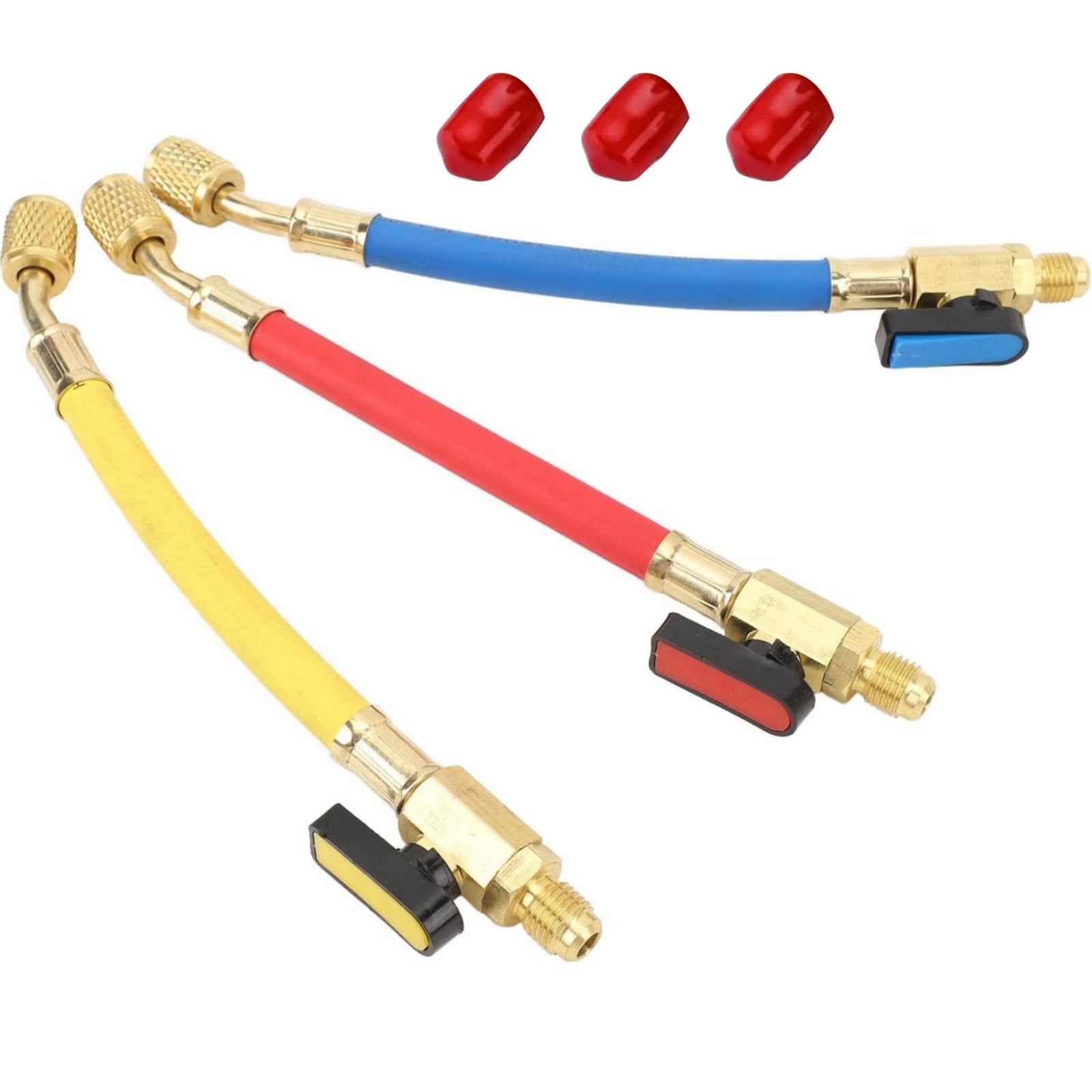JIAHAOO Refrigeration Charging Tool Kit, Ball Valves & Hoses, 1/4” SAE ...