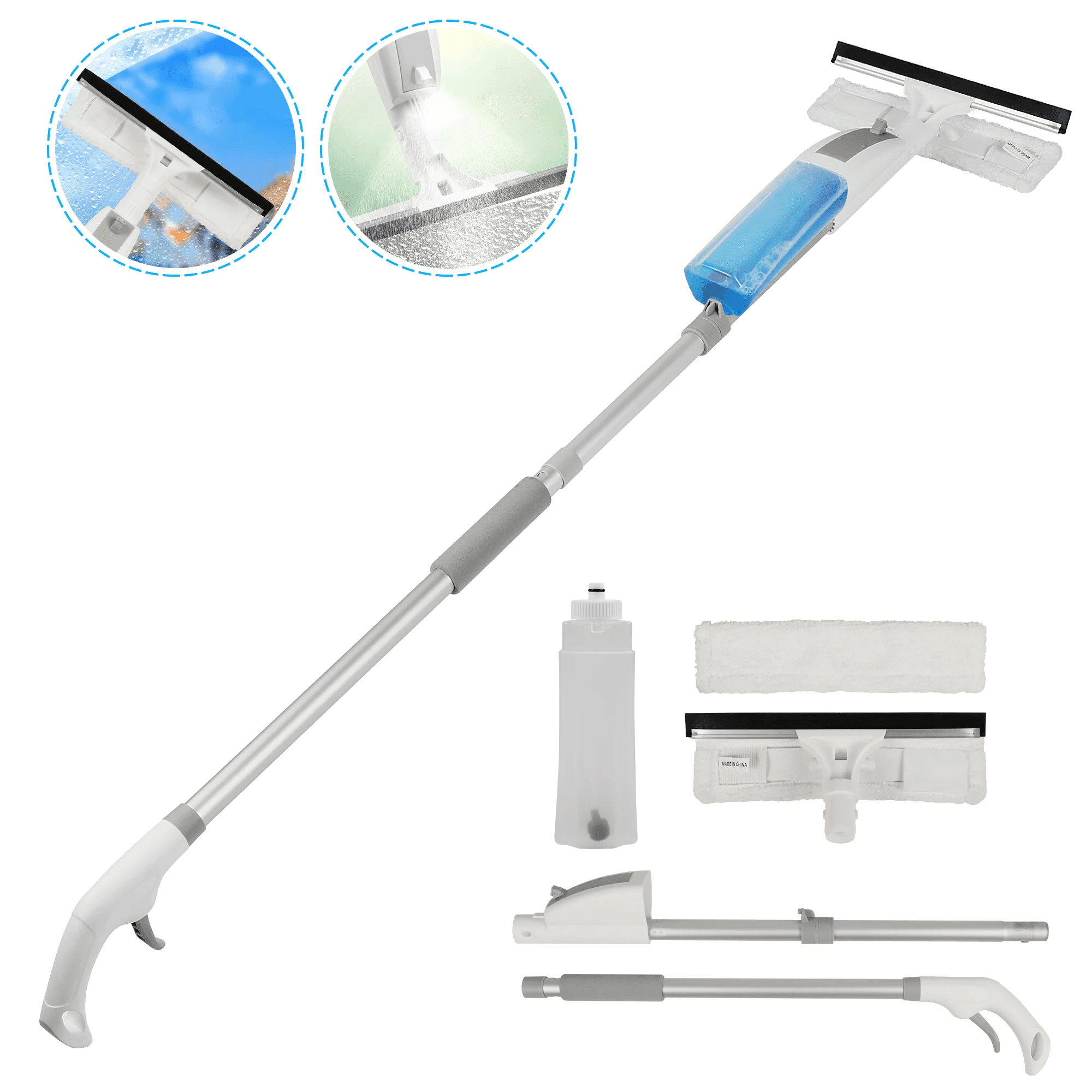 "JIAING 3-in-1 Water Spray Window Cleaner - 47"" Extendable Pole with ...