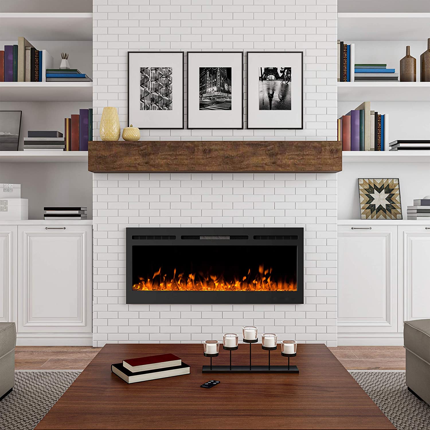 JIAJIA Electric Fireplace - 50 Inch Wall Mount or Recessed Fireplace ...