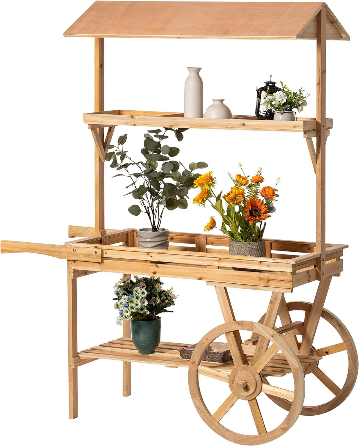 JIAJIA Large Wooden 3 Tier Rolling Table Cart with 2 Wheels for Home ...