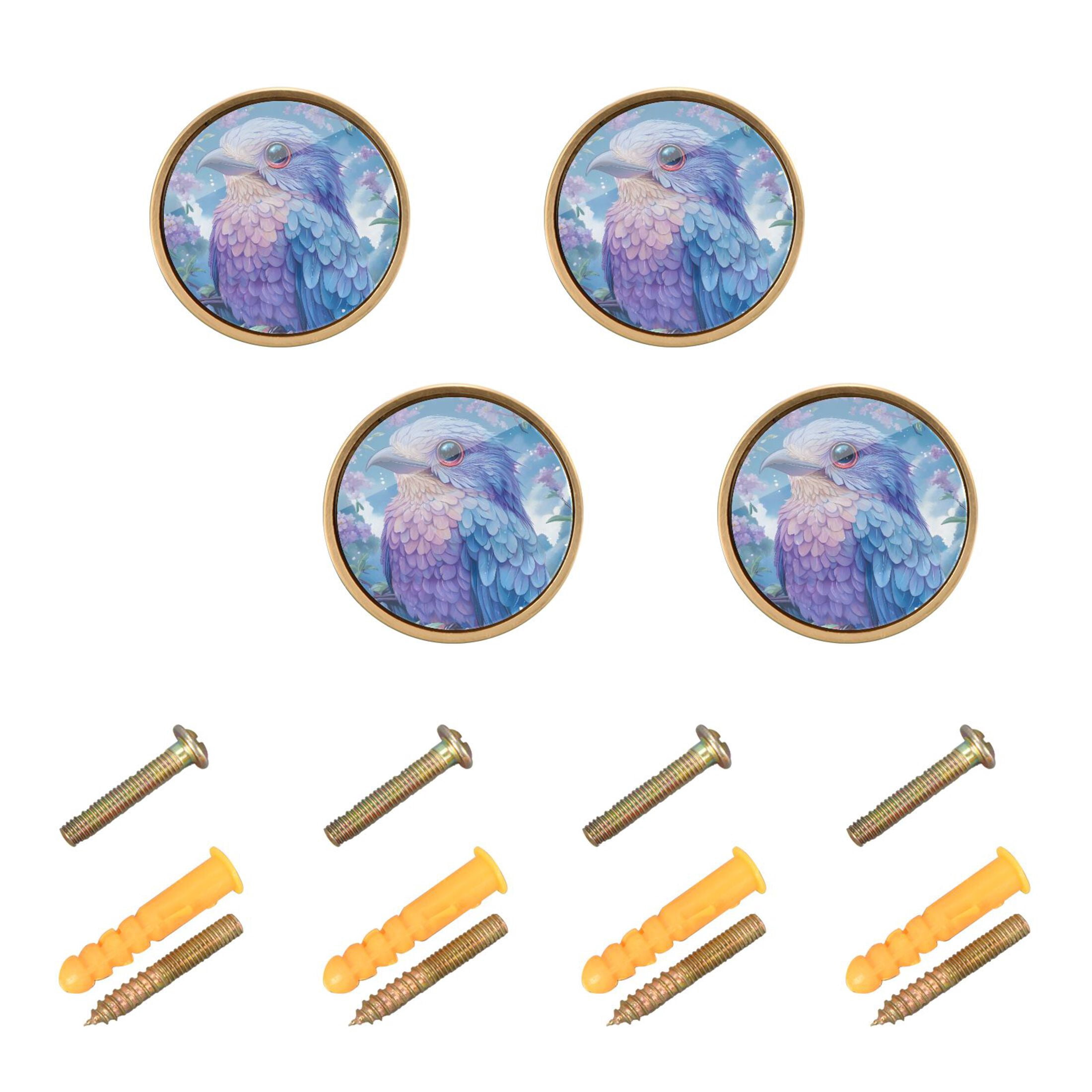 JIALIOU Kitchen Cabinet Knobs Round Zinc Drawer Pulls, Blue Purple Bird ...